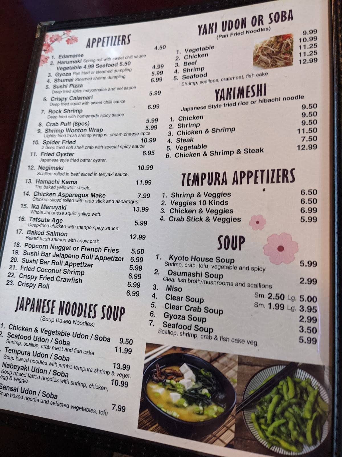 Menu at Kyoto Steakhouse & Sushi Bar, Raceland