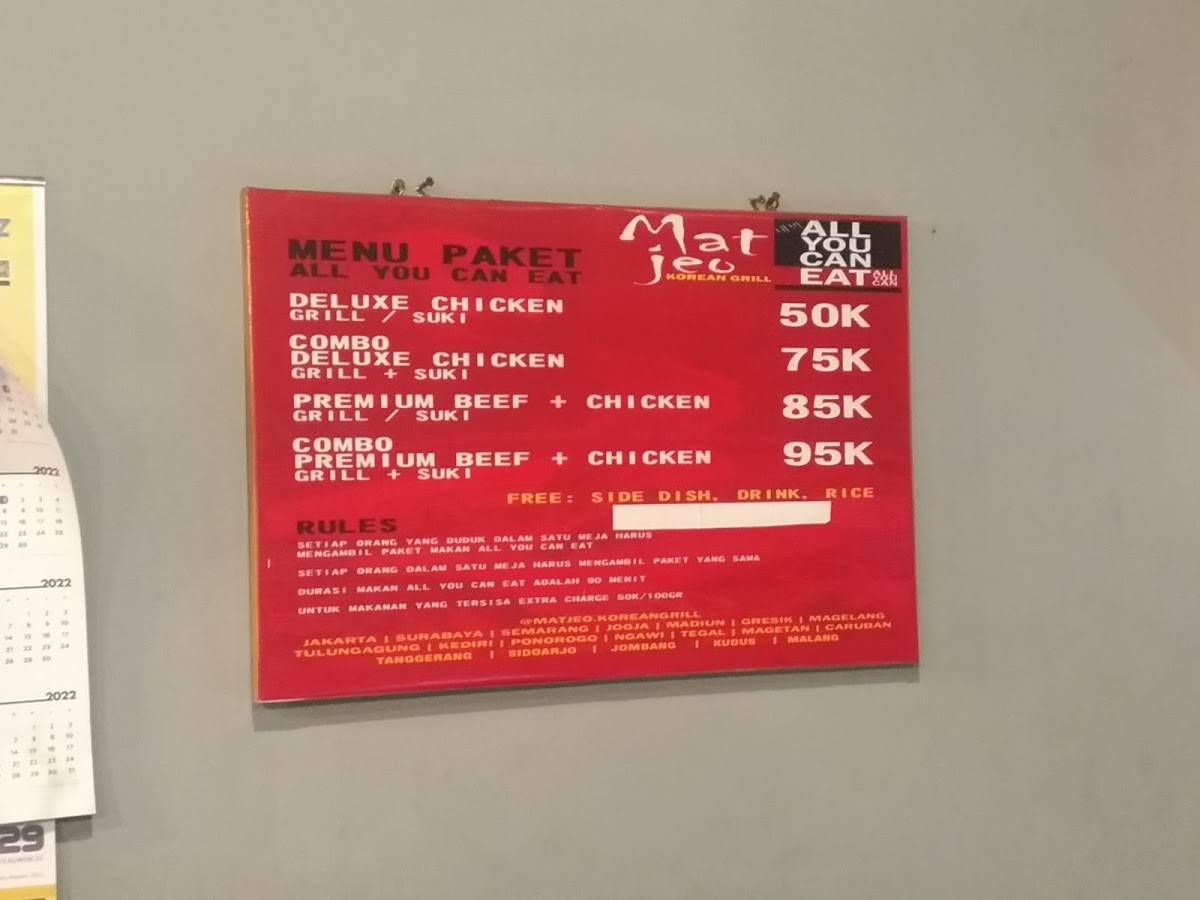 Carta del restaurante Matjeo Korean Grill All You Can Eat, Malang