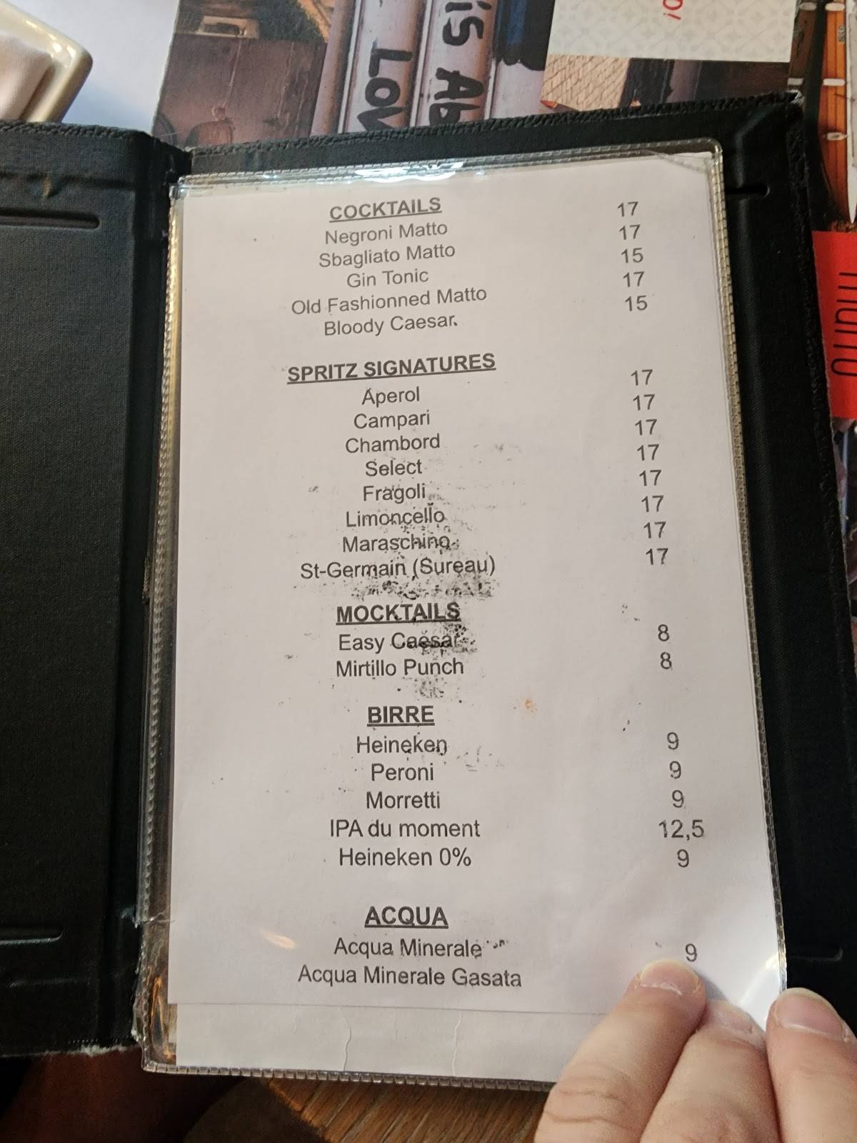 Menu au Il Matto restaurant, Québec, 71 Rue Saint-Pierre