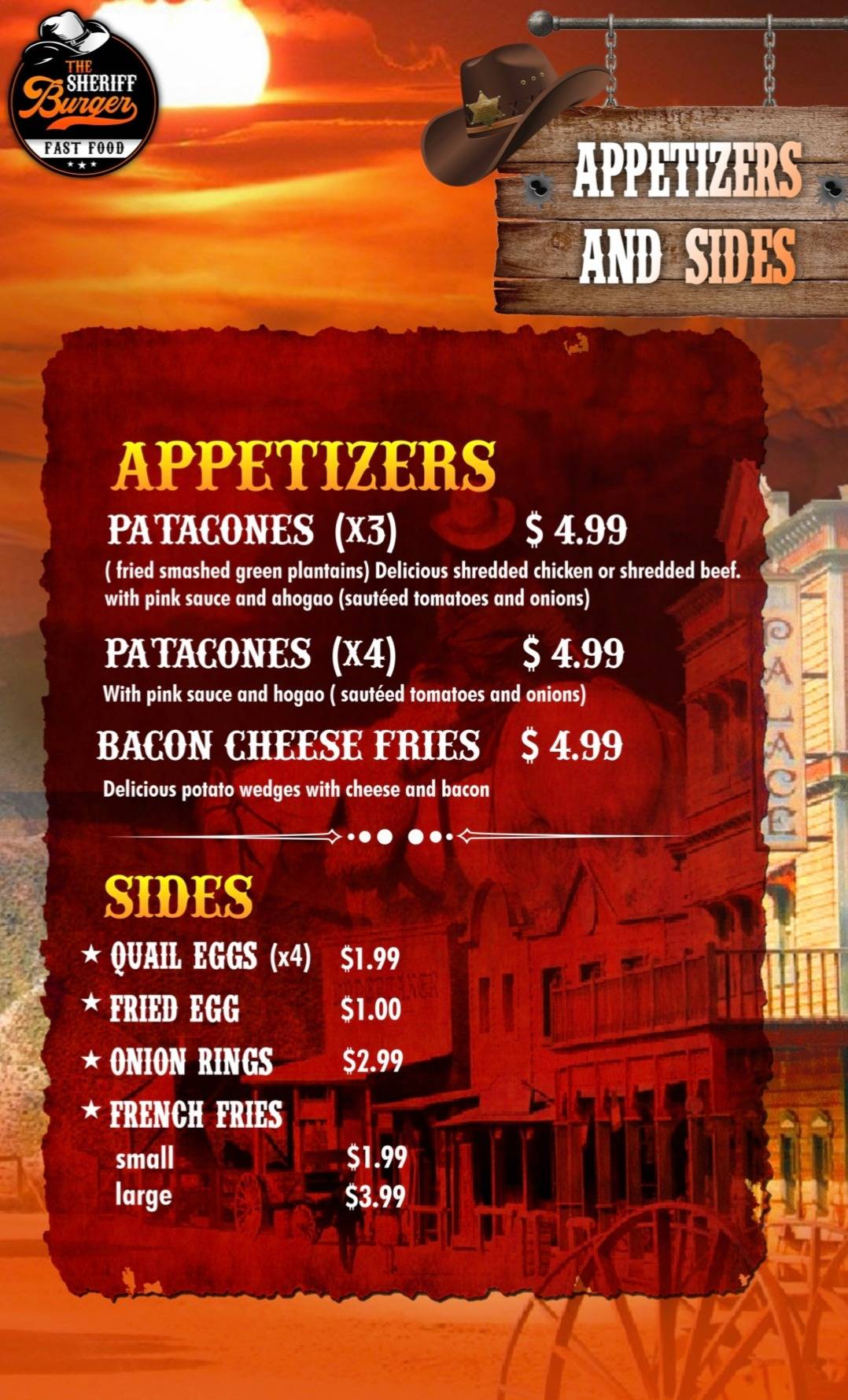 Menu at The Sheriff Burger restaurant, Simpsonville
