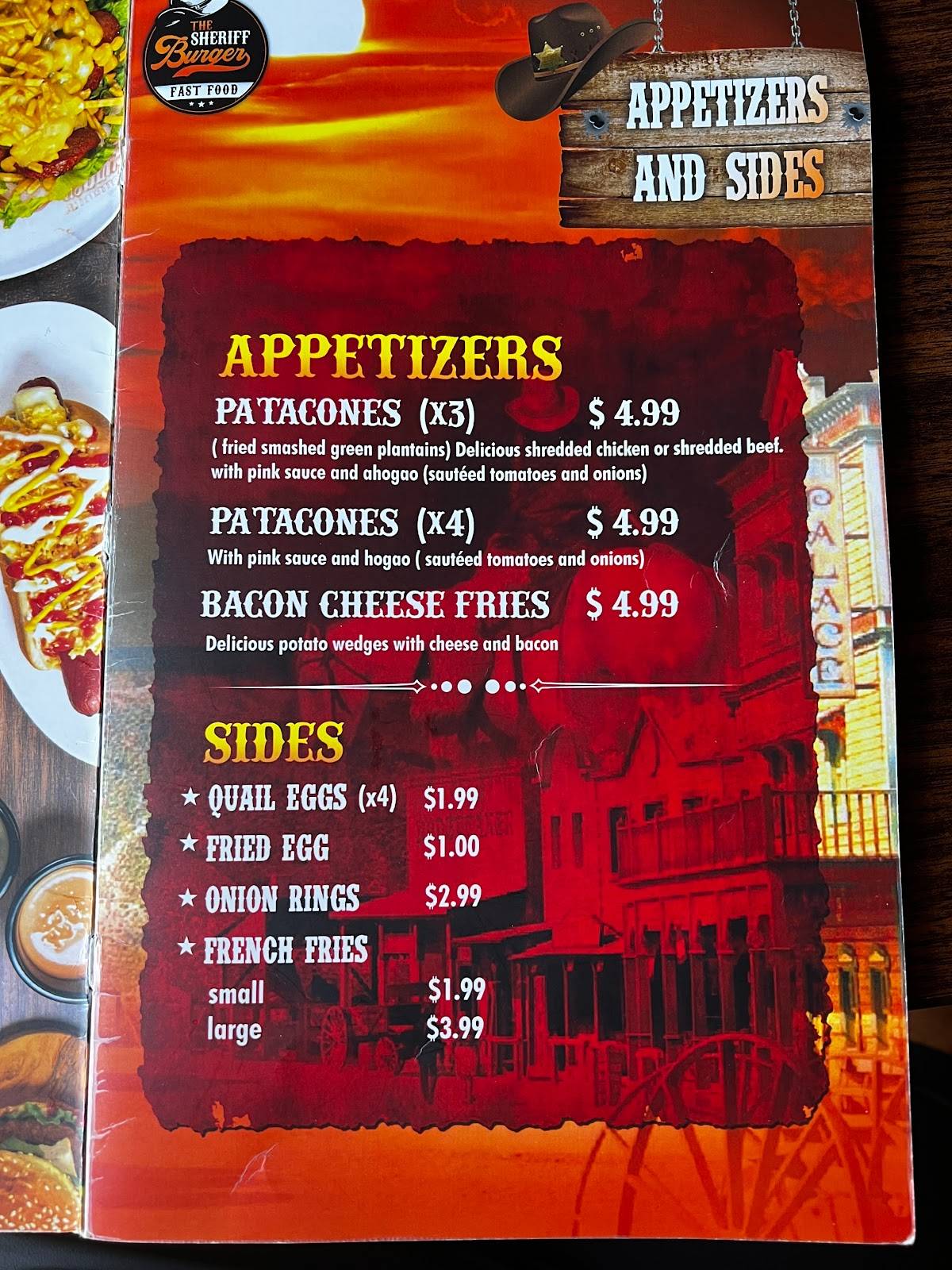 Menu at The Sheriff Burger restaurant, Simpsonville