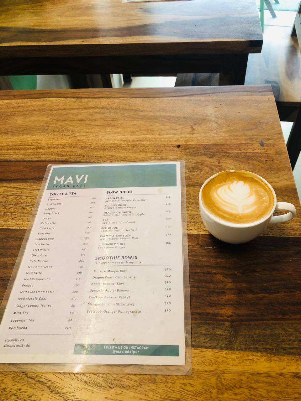 Menu at Mavi cafe, Udaipur