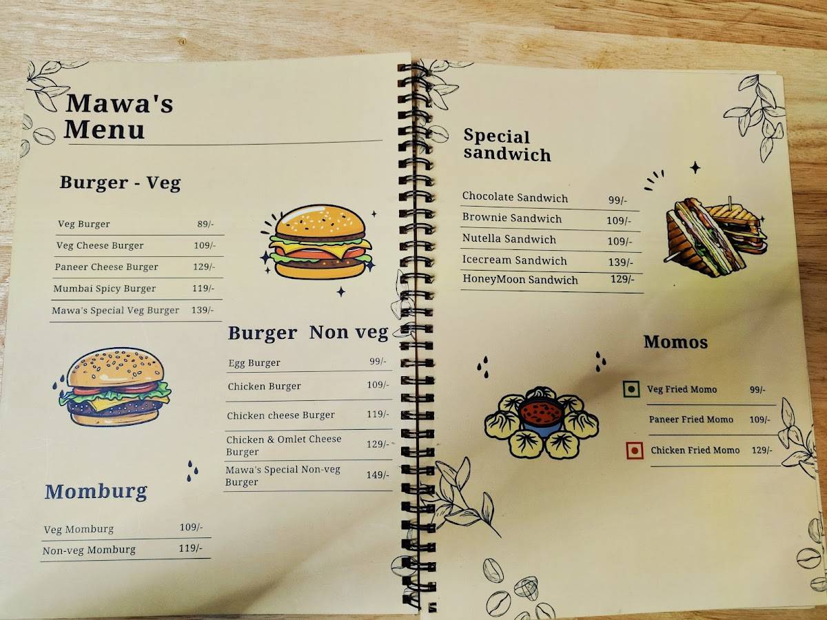 Menu at Mawa's Big Belly cafe, Hyderabad