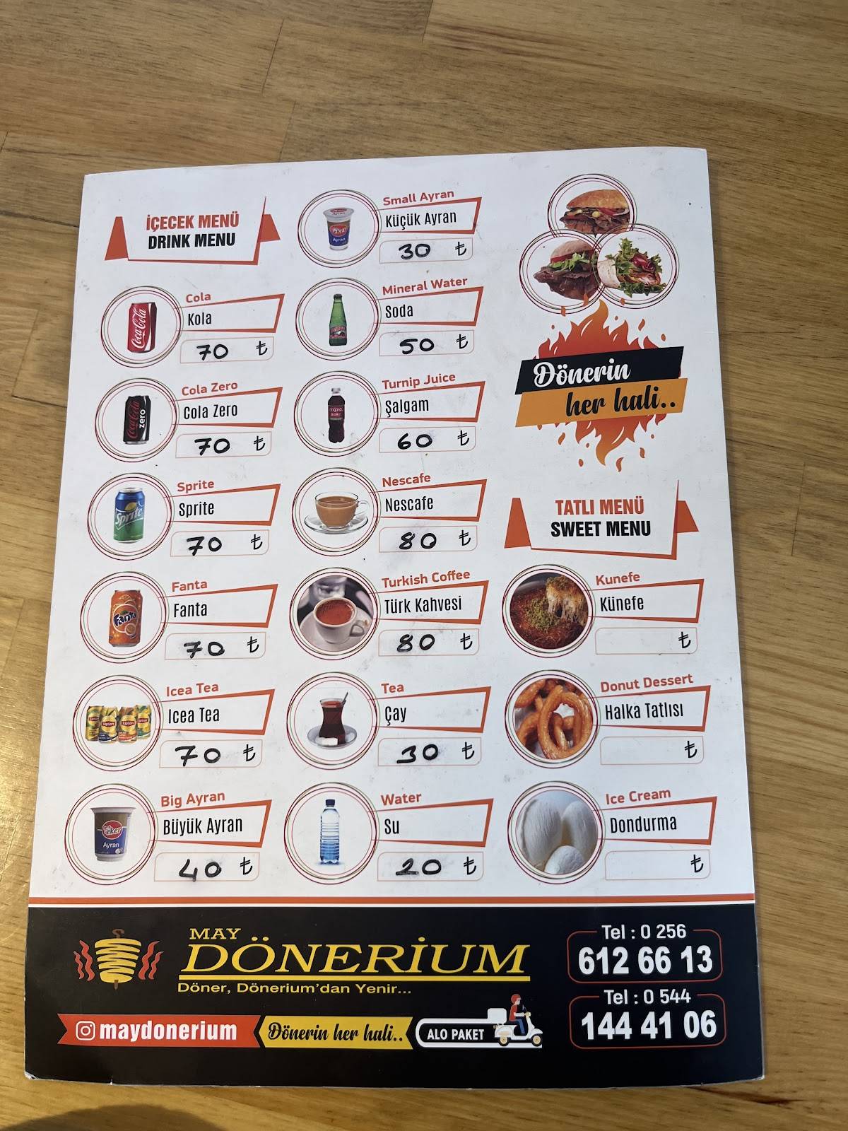Menu at May Dönerium, Kusadasi