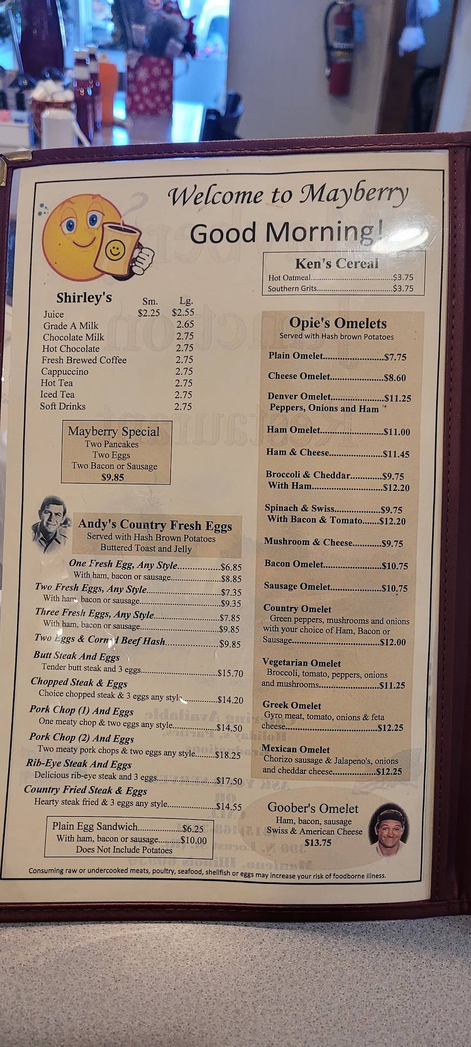 Menu at Mayberry Junction restaurant, Manteno