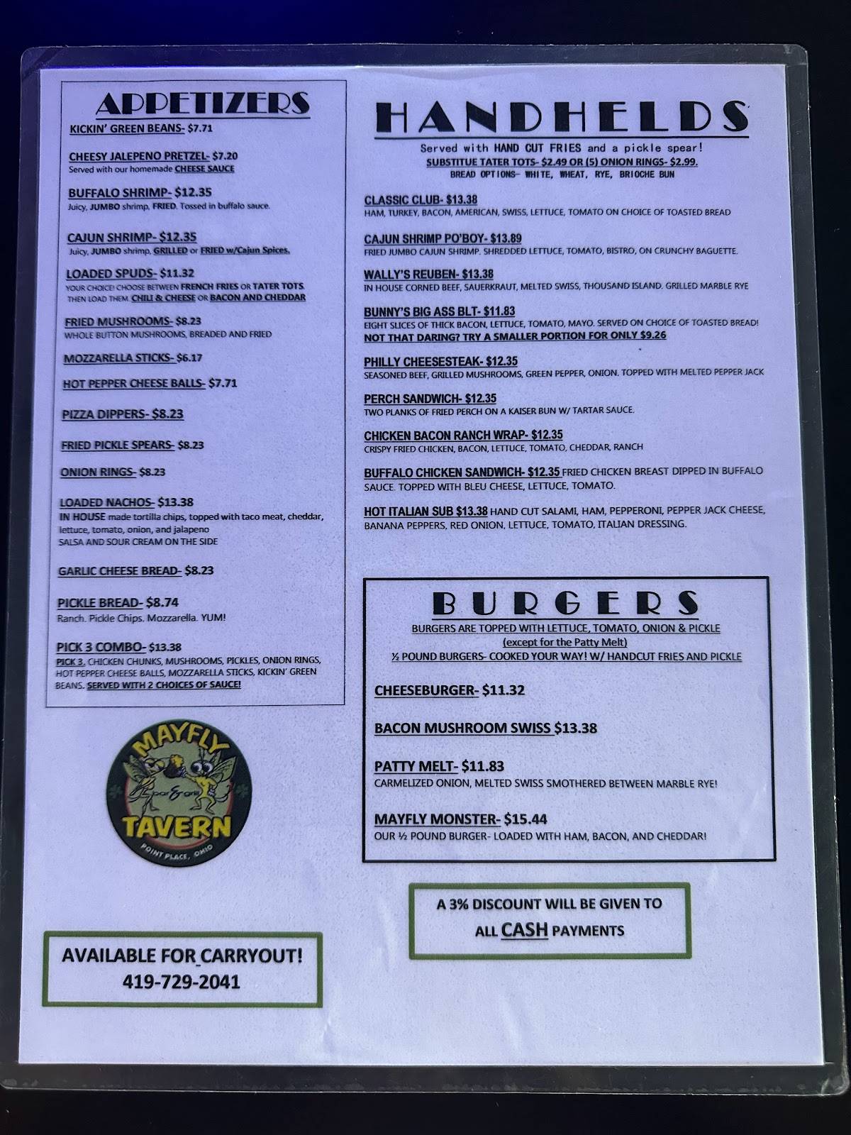 Menu at Mayfly Tavern pub & bar, Toledo, N Summit St