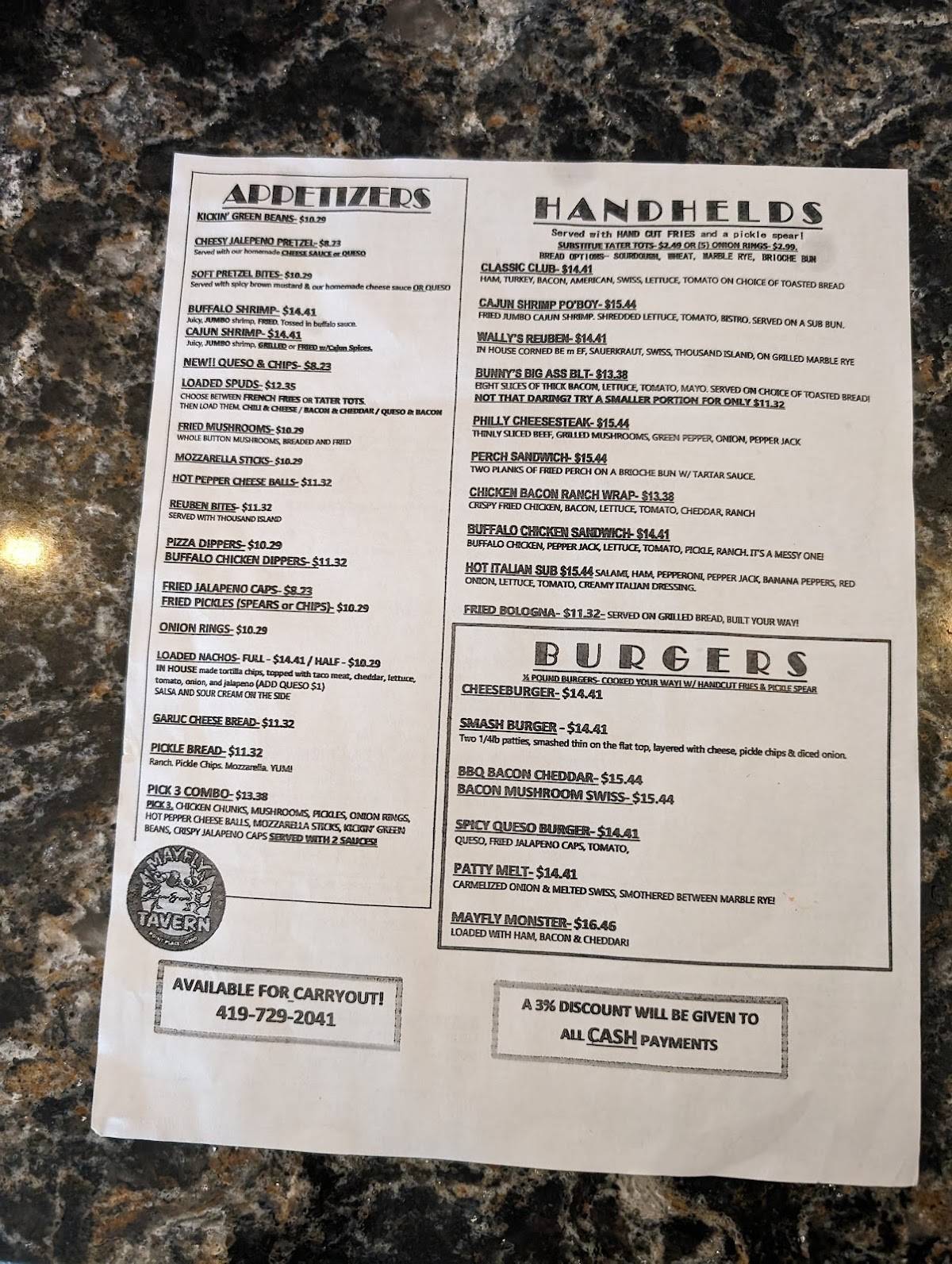 Menu at Mayfly Tavern pub & bar, Toledo, N Summit St