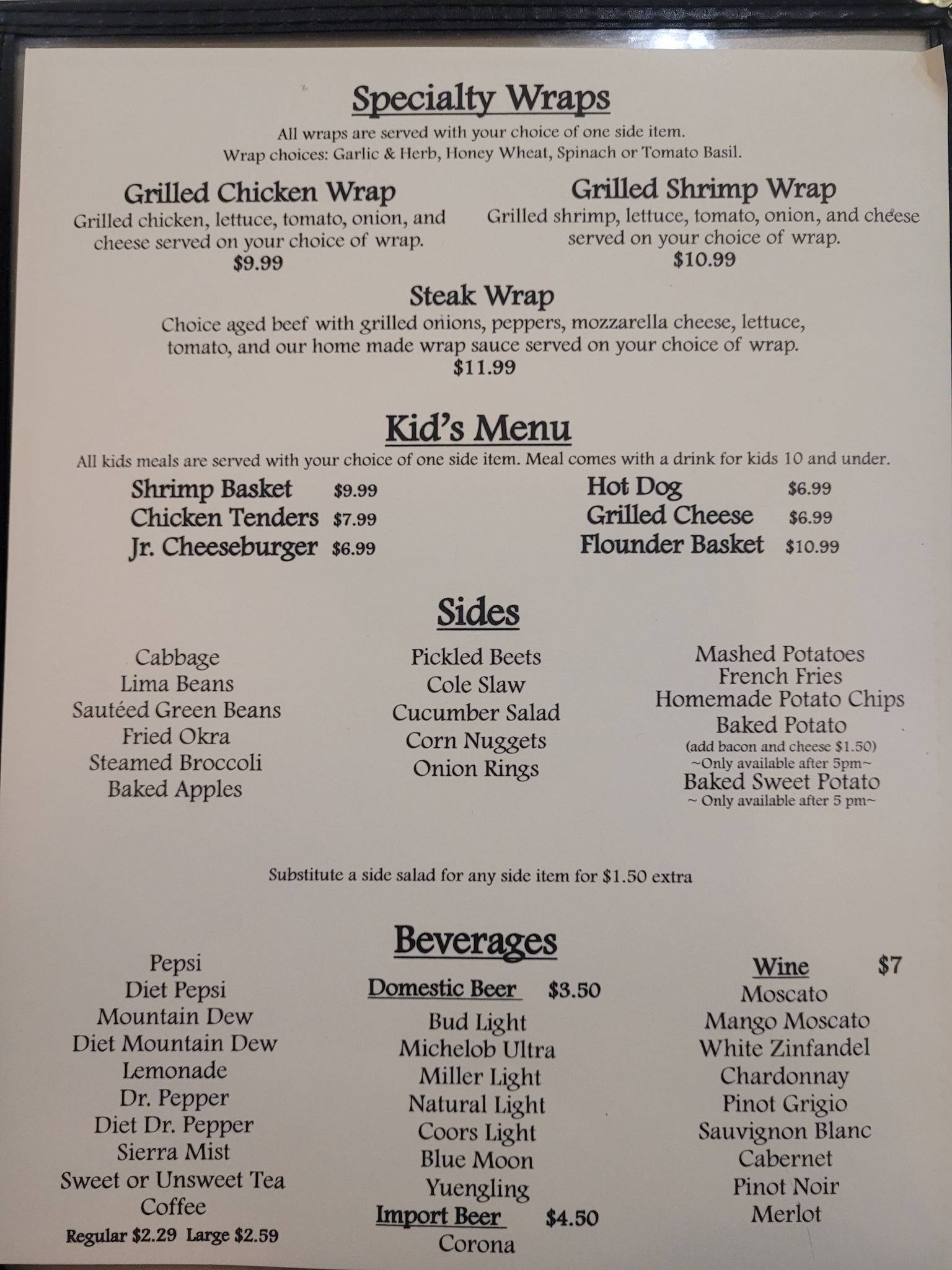 Menu at Mayo's Seafood Restaurant, Bayboro, NC-55