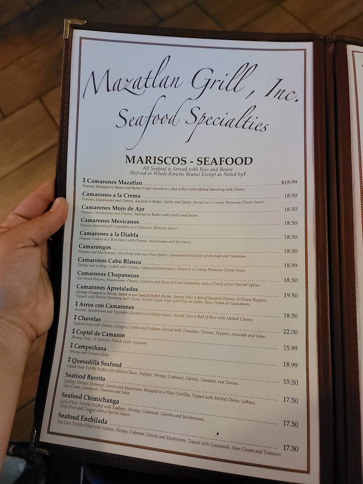 Menu at Mazatlan Grill Inc. restaurant, Susanville