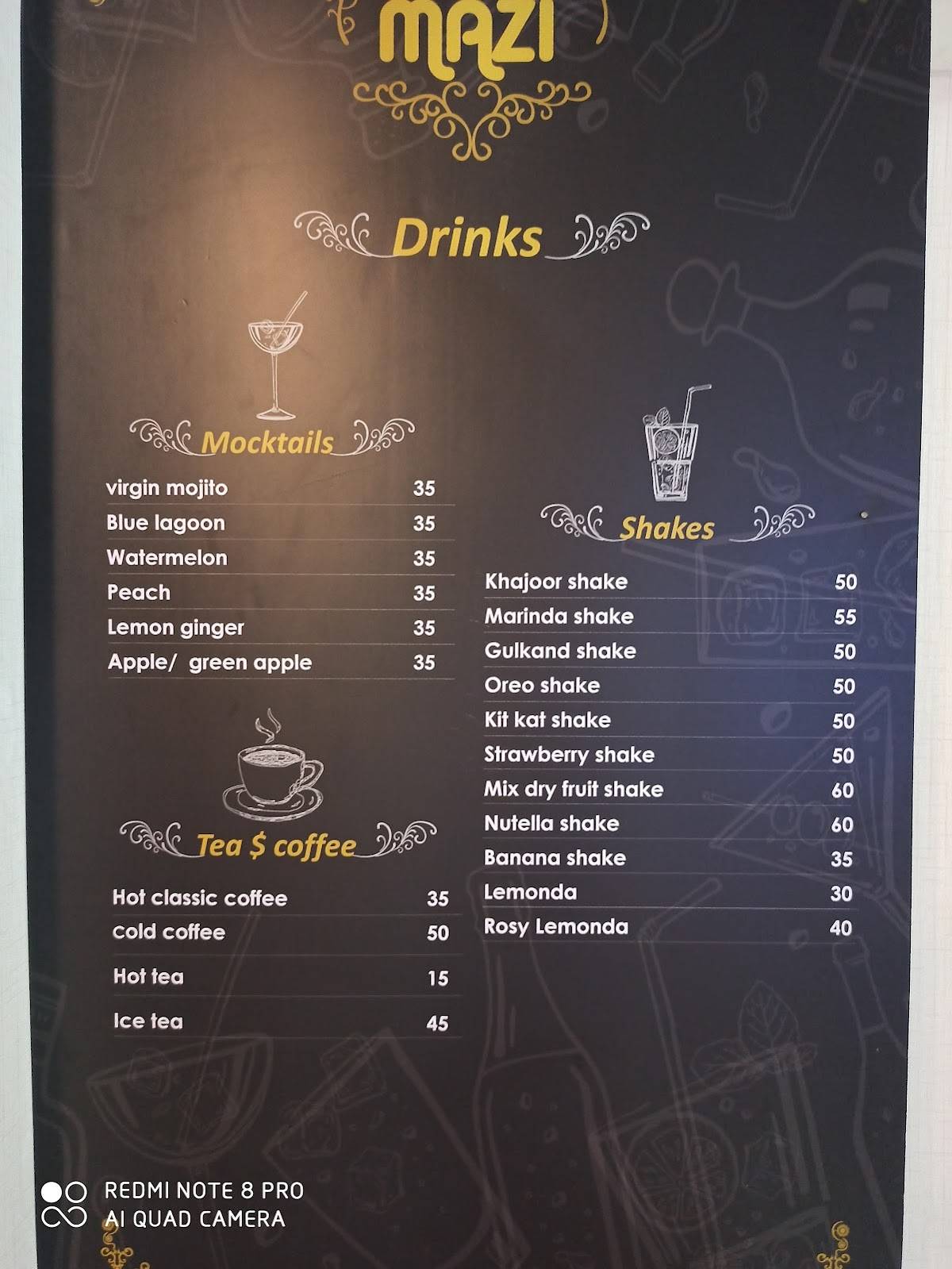 Menu at Mazi, New Delhi