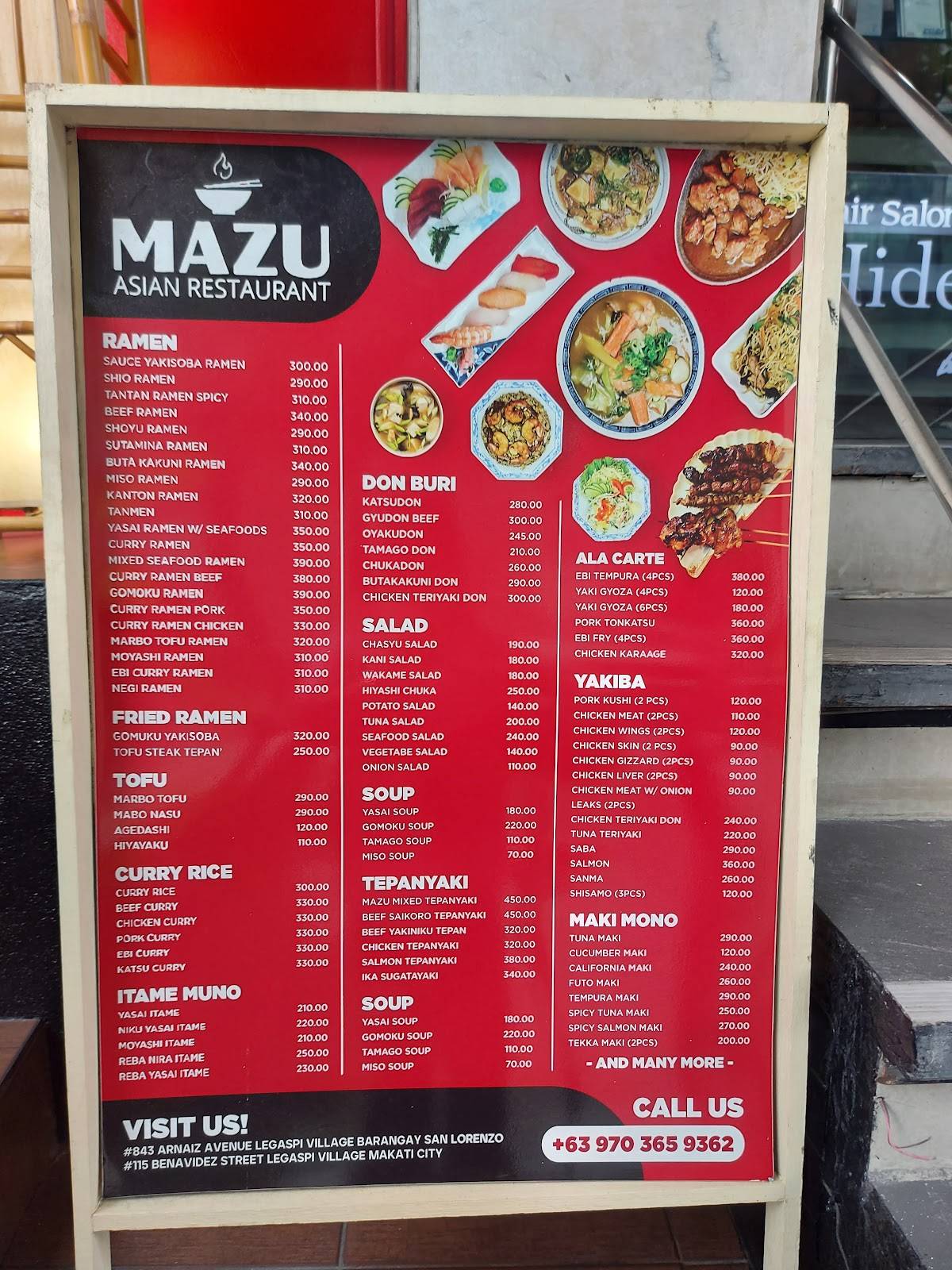 Menu at Mazu Asian Restaurant 1, Makati