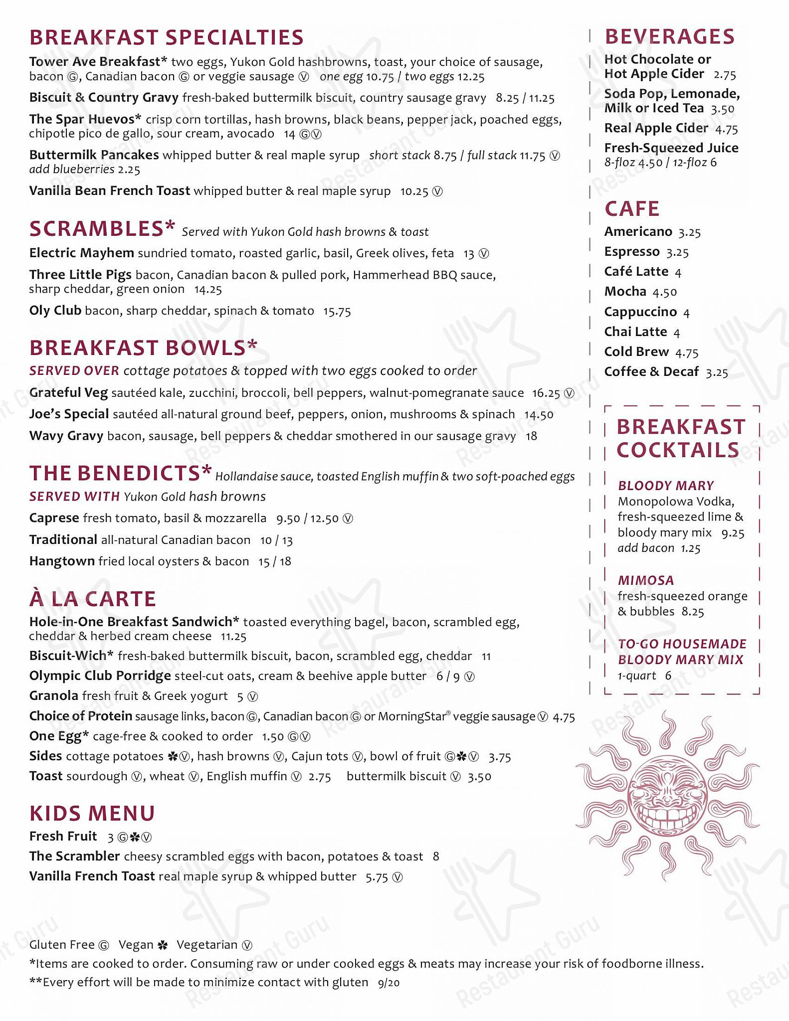 Menu at McMenamins Olympic Club, Centralia
