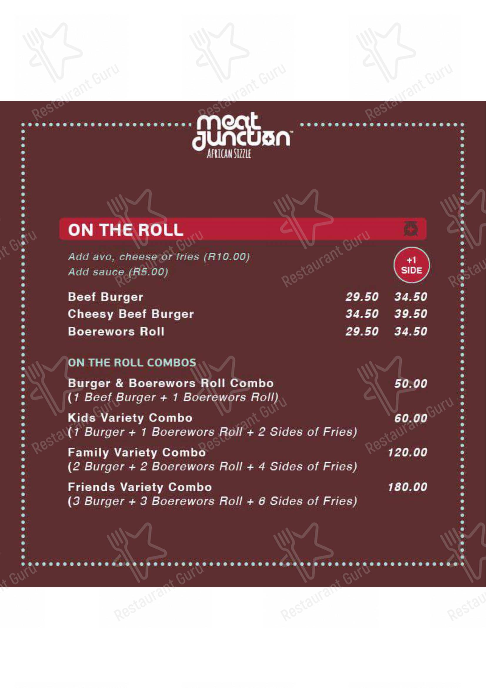 Menu at Meat Junction restaurant, Durban, 58-62 West St