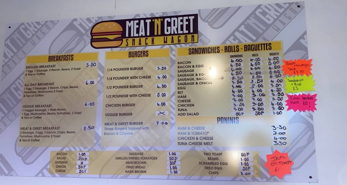 Menu at Meat 'N' Greet Burger Van cafe, Herne Bay