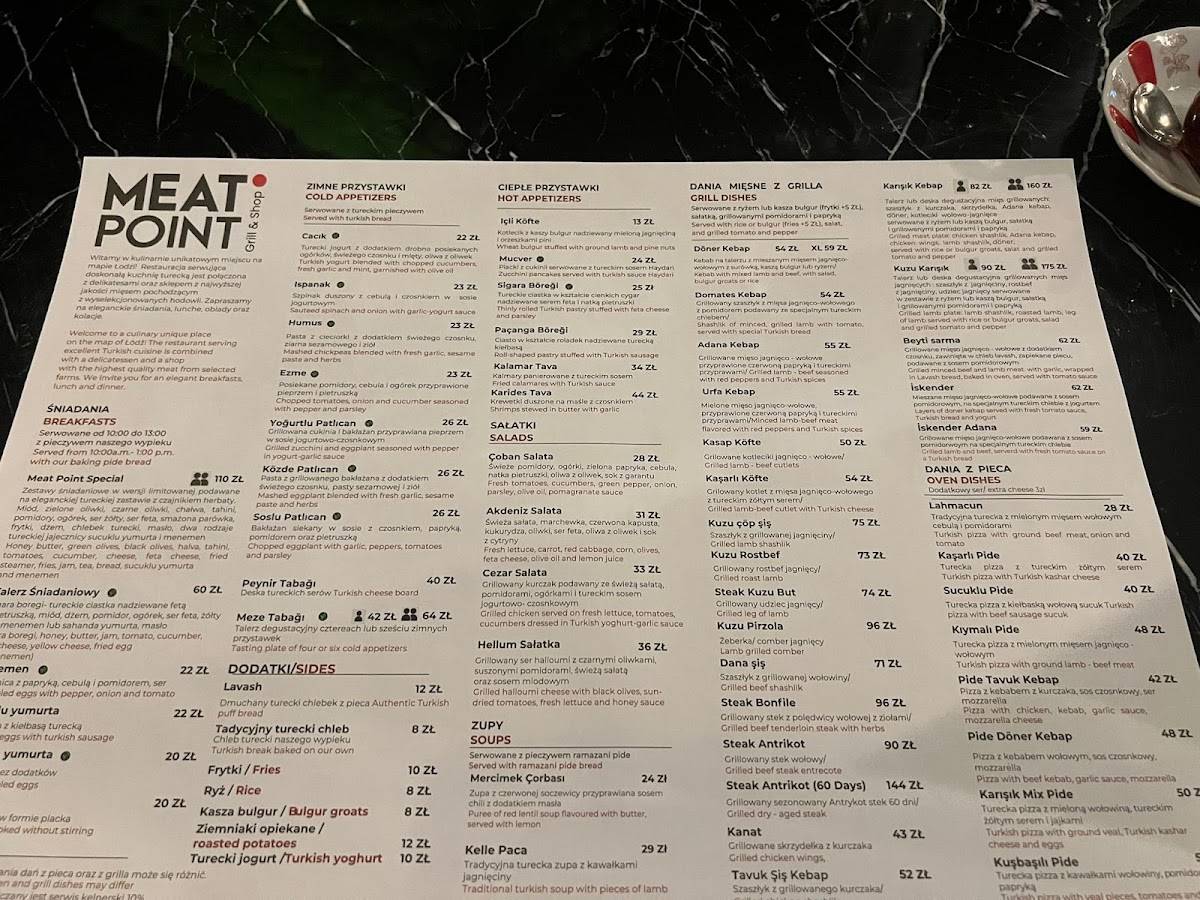 Menu at Meat Point Łódź restaurant, Łódź, Krótka 11