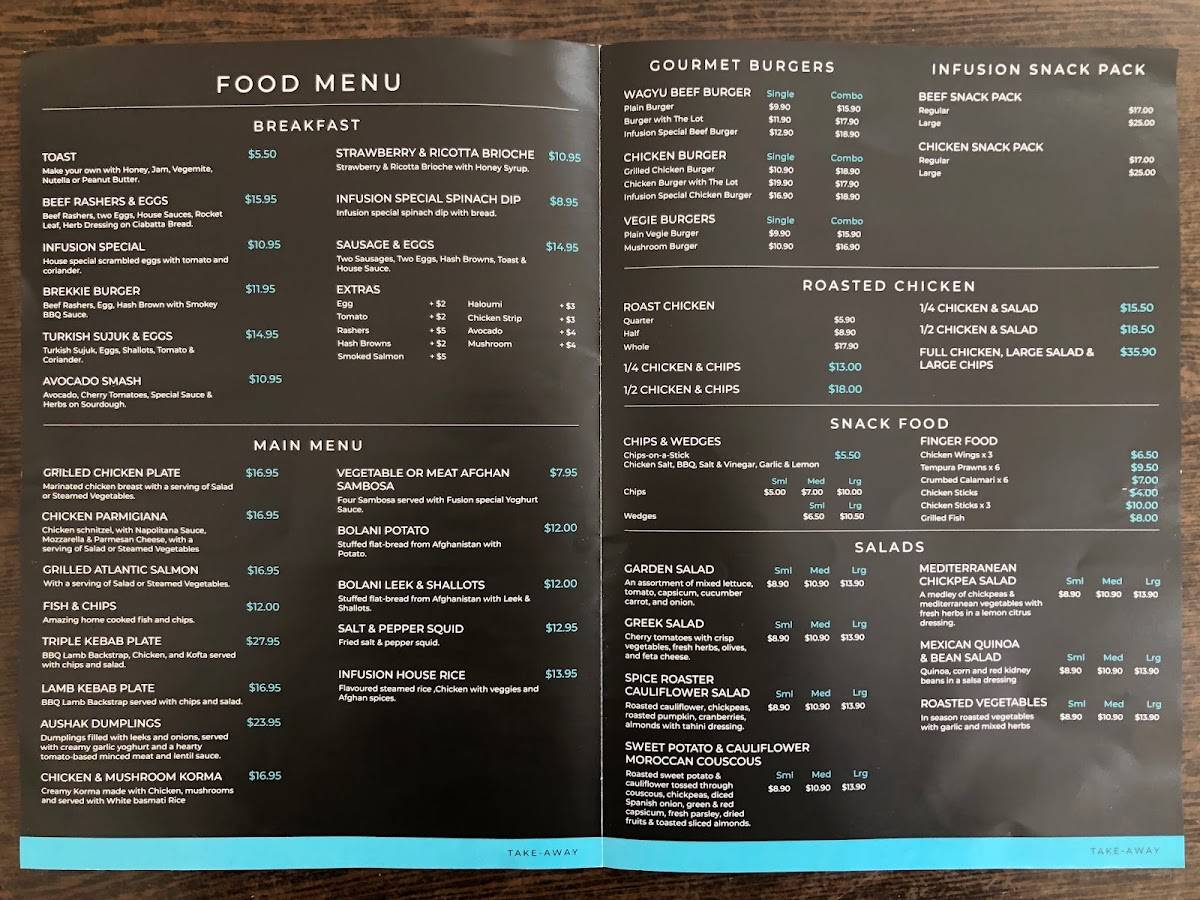 Menu at Mecca Infusion cafe, West Pennant Hills