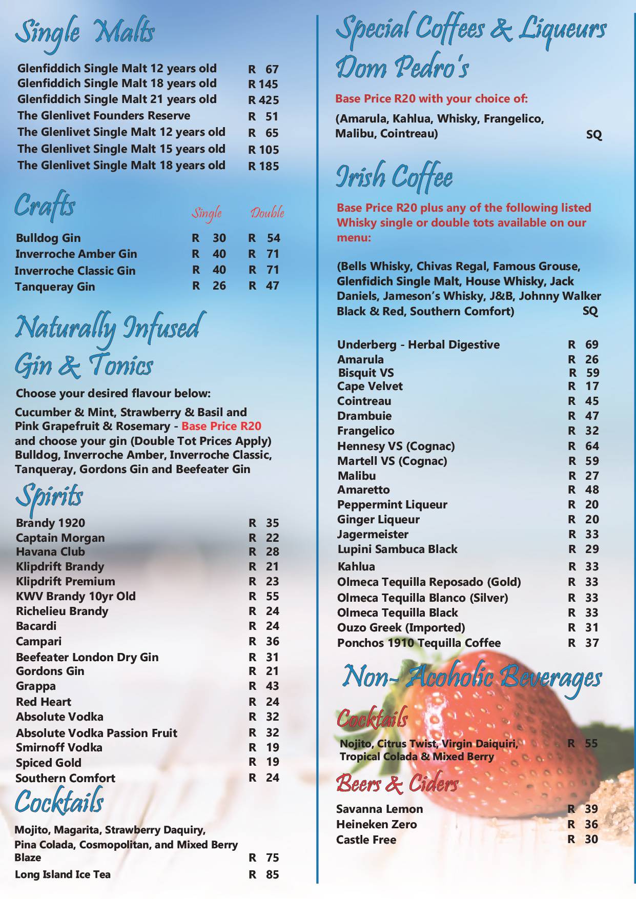 Menu at Mediterranean restaurant, Nelspruit, Riverside Mall