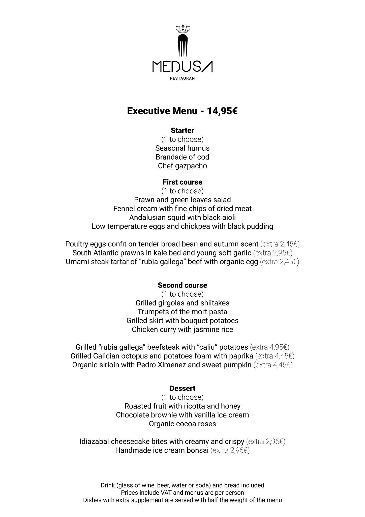 Menu at Medusa pub & bar, Barcelona