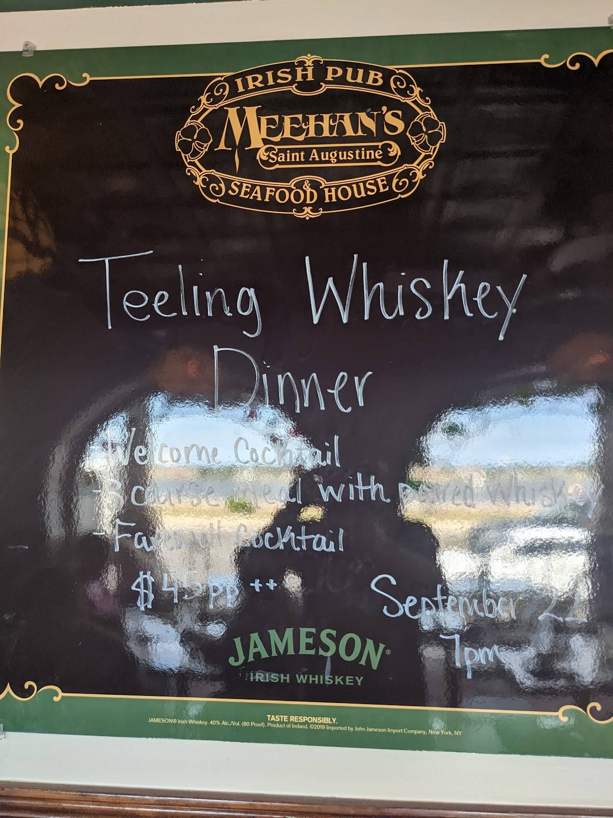 Menu at Meehan's Irish Pub & Seafood House, St. Augustine
