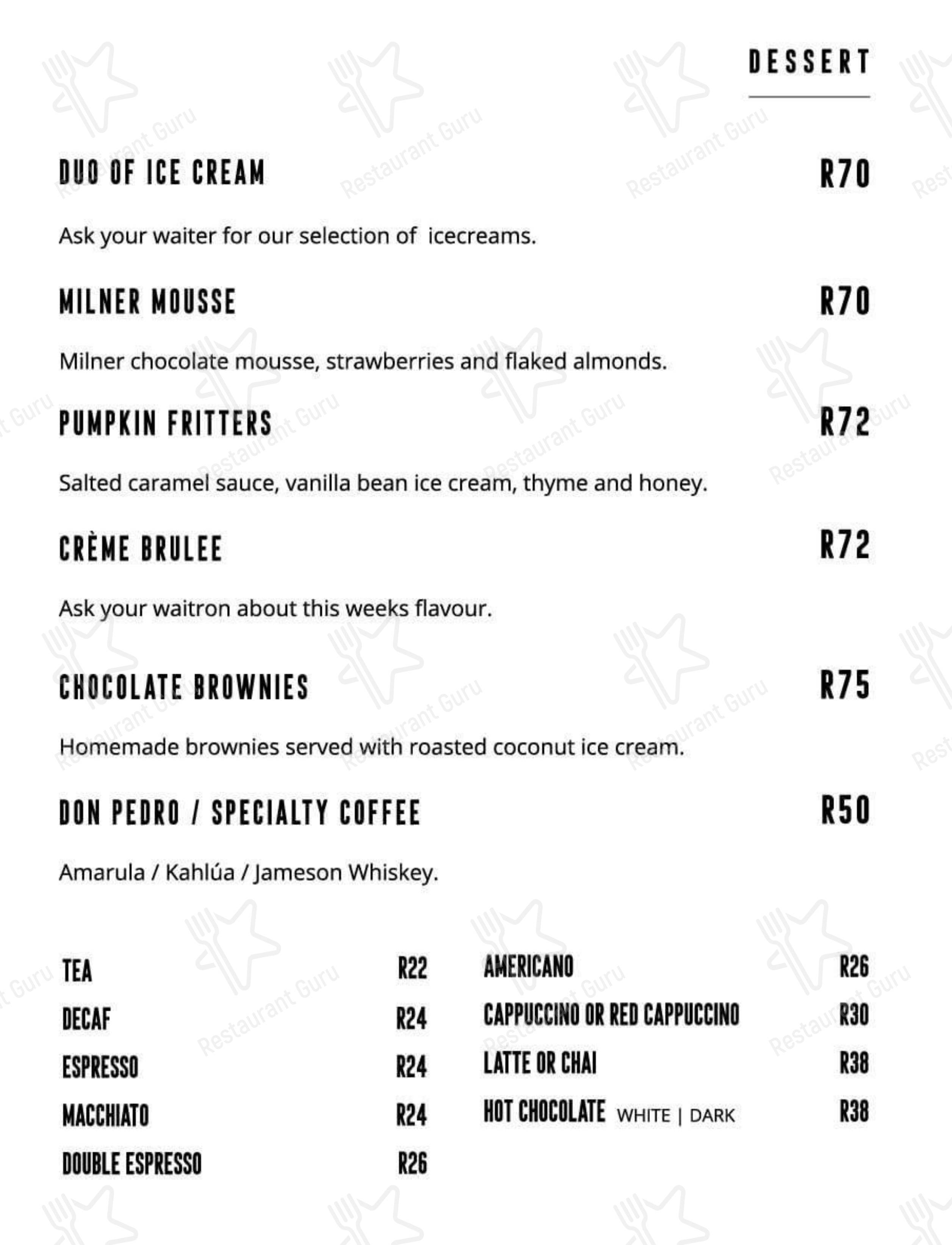Menu at Meet On Milner restaurant, Pretoria, 378 Milner St