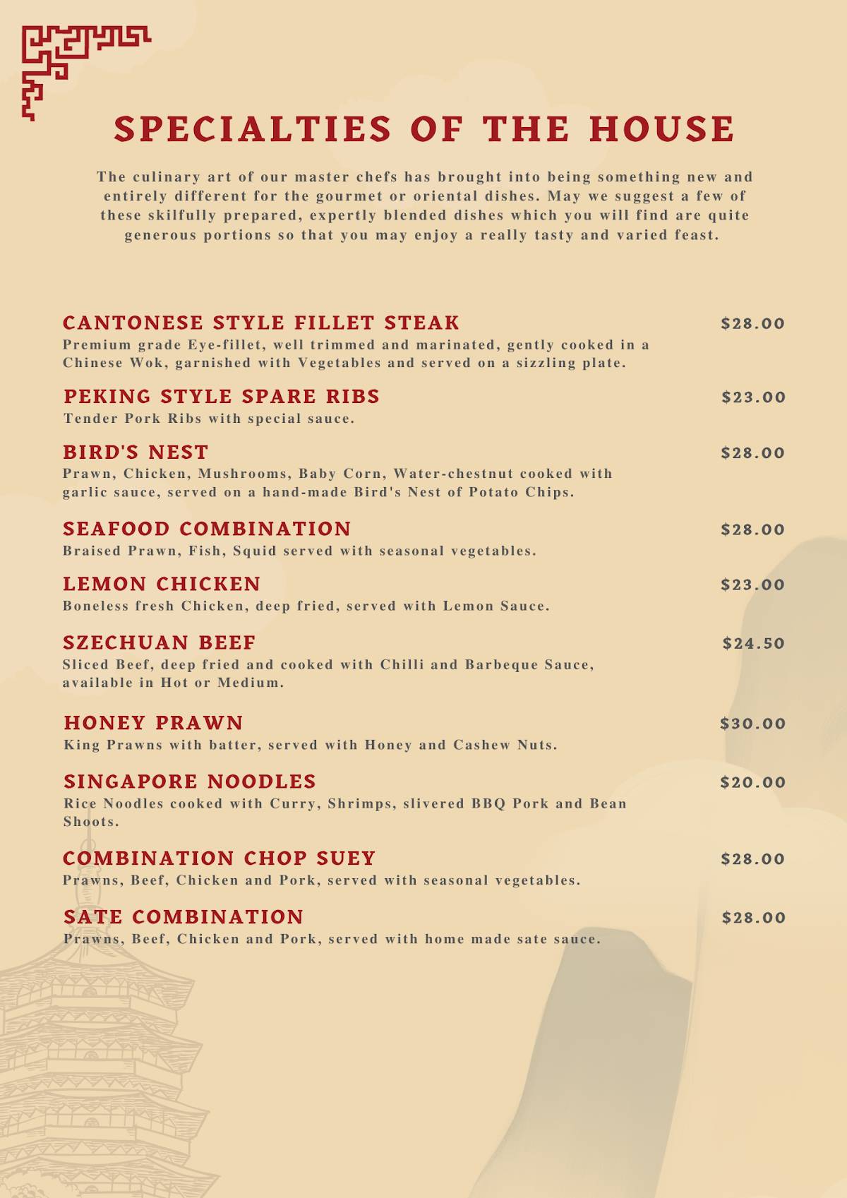Menu at Mei Jing Chinese Restaurant, Mandurah