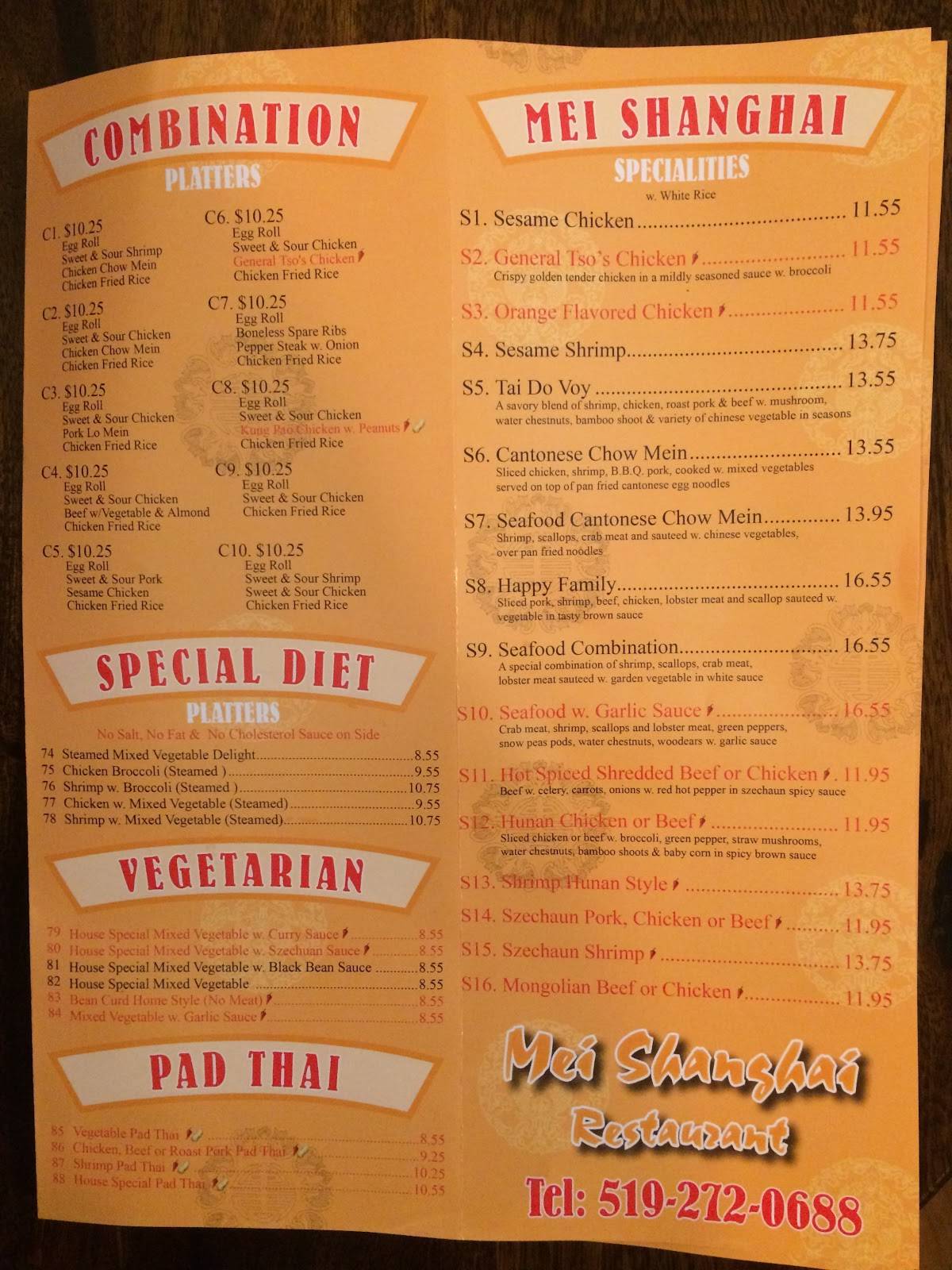 Menu at Mei Shanghai restaurant, Stratford