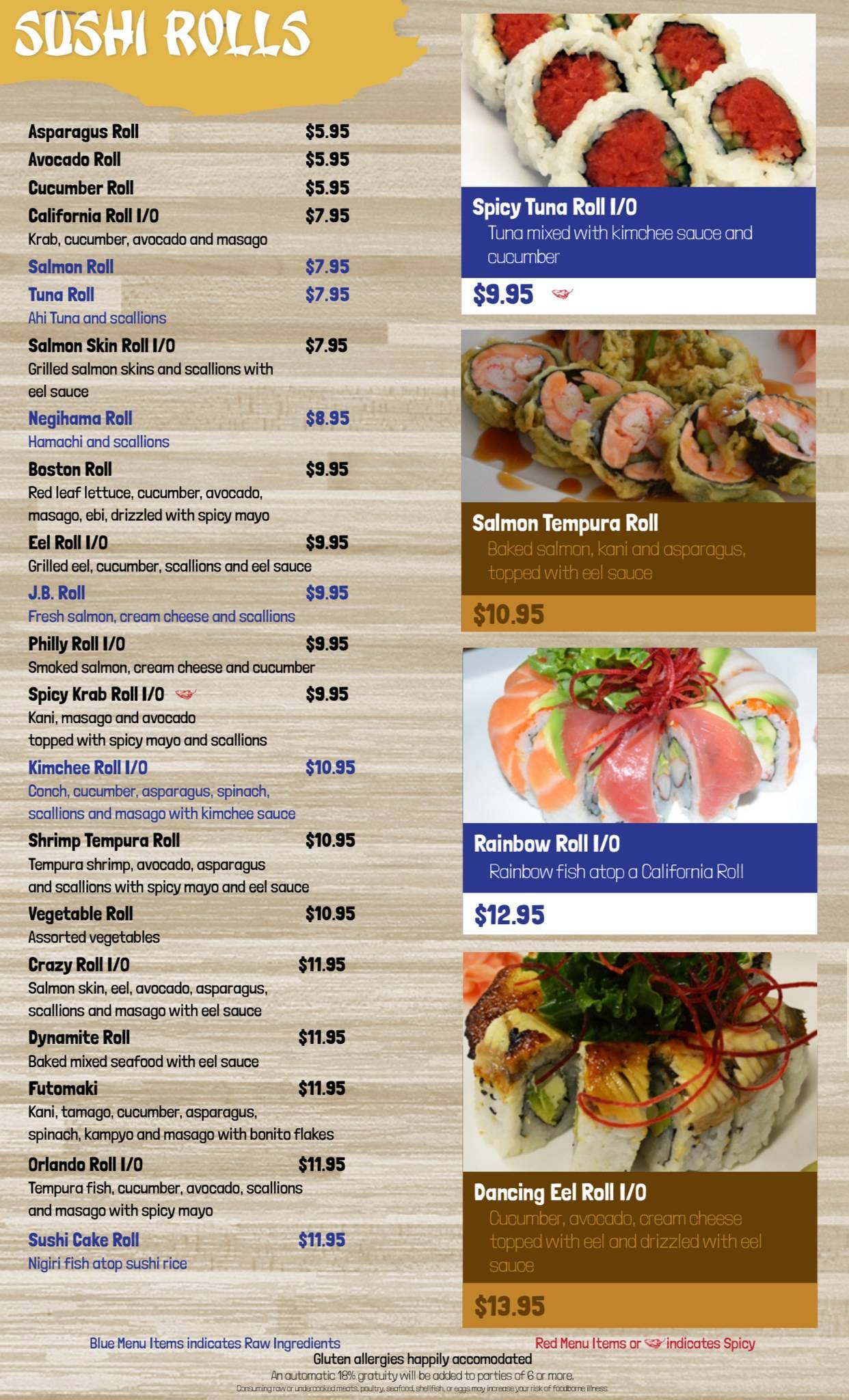 Menu at Mangetsu restaurant, Melbourne