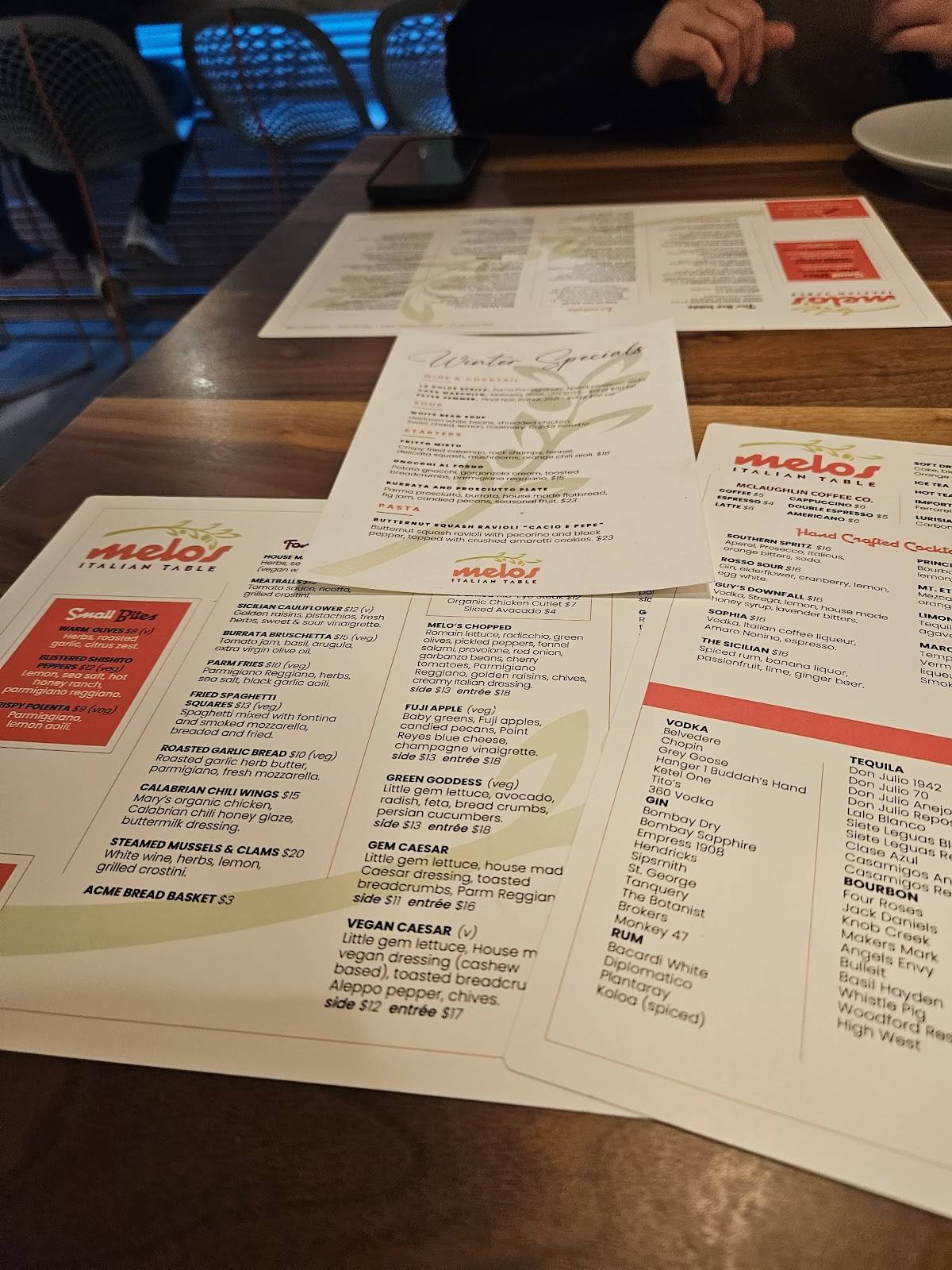 Menu at Melo's Italian Table pizzeria, Walnut Creek