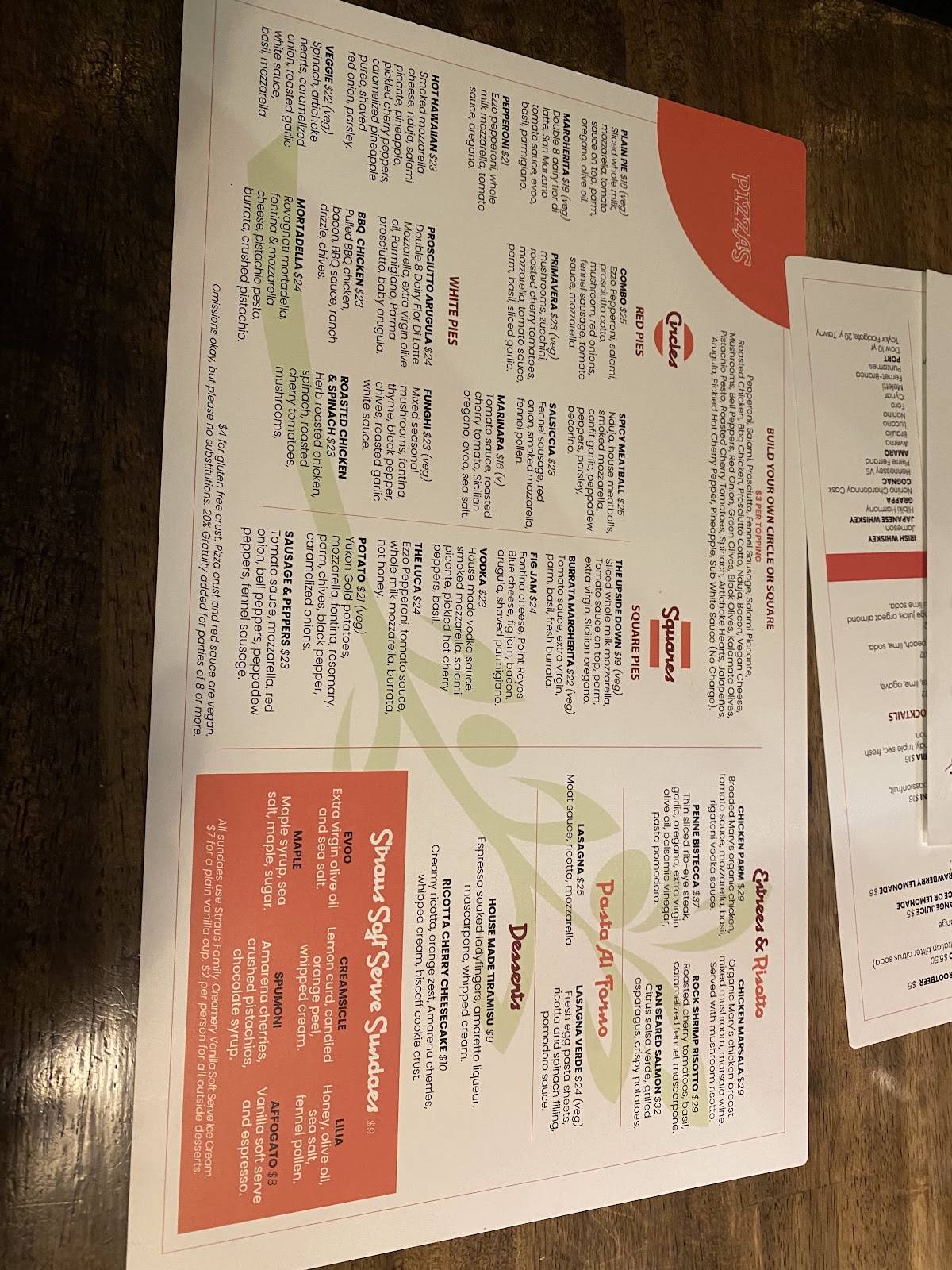 Menu at Melo's Italian Table pizzeria, Walnut Creek