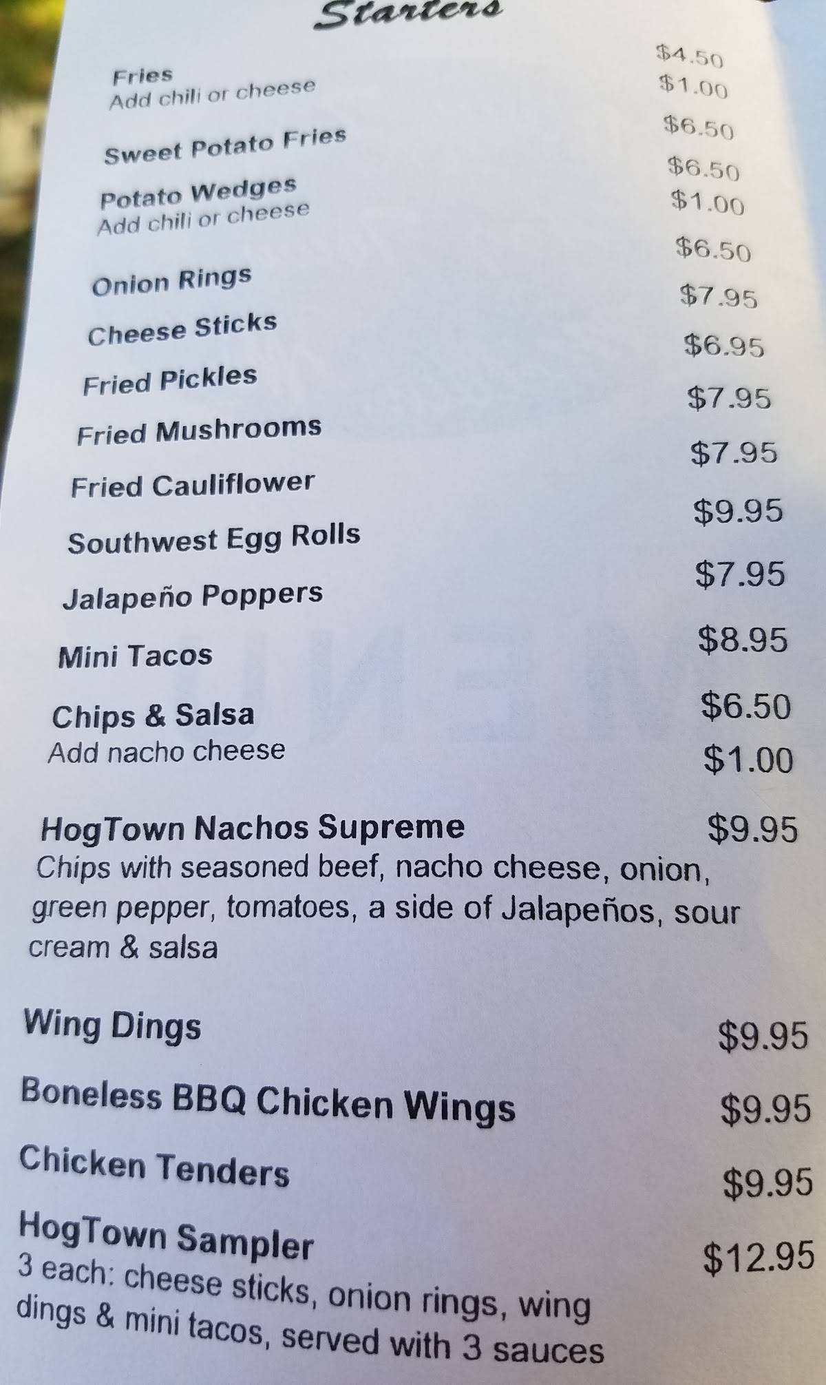 Menu at Melvin "Hog Town" Tavern pub & bar, Melvin