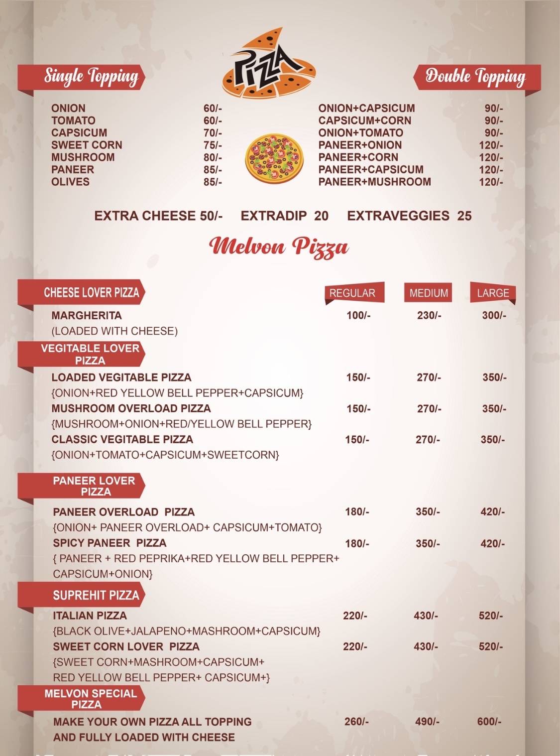 Menu at Melvon cafe, Patran