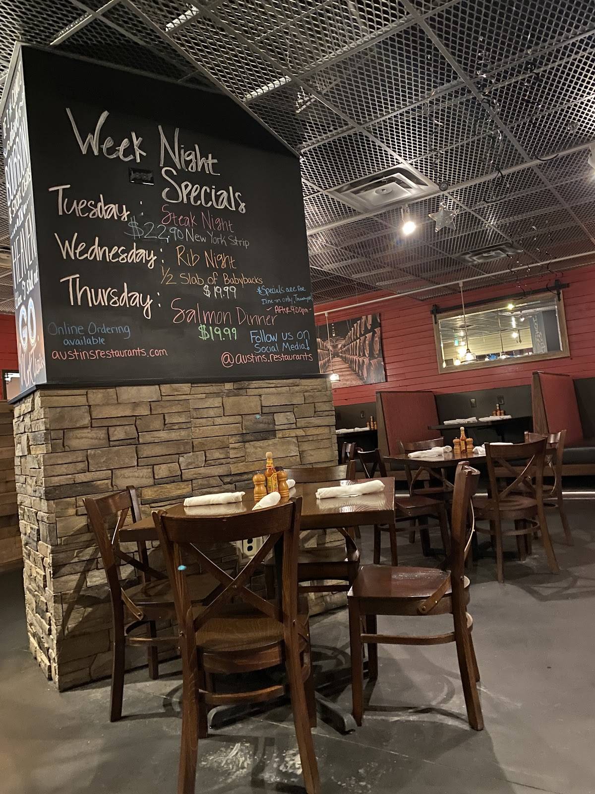Menu at Austin’s Grill restaurant, Mentor