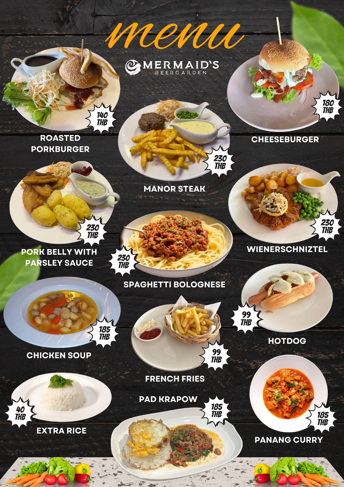 Menu at Mermaid’s Beergarden pub & bar, Pattaya City