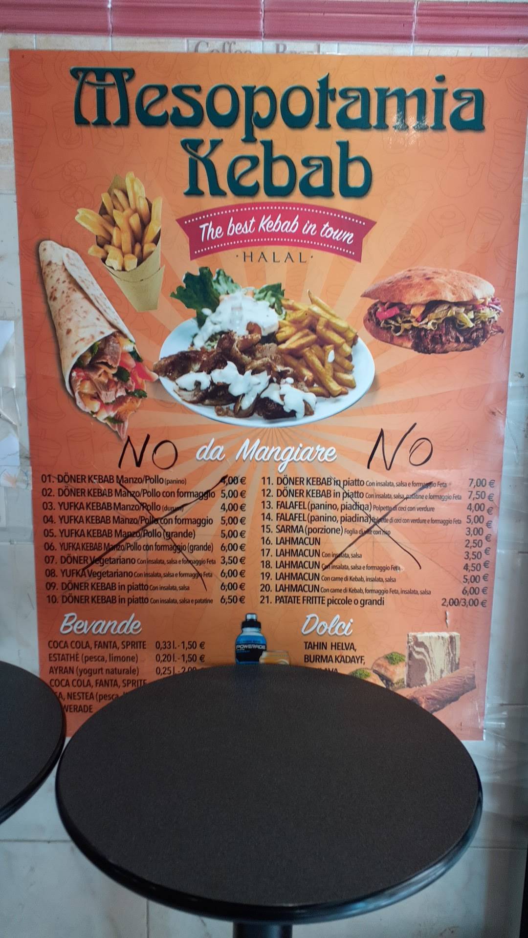 Menu da Mesopotamia Kebab fast food, Firenze