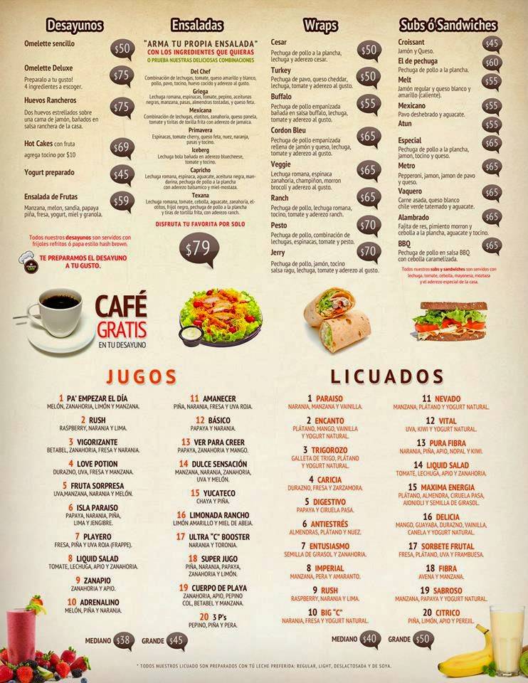 Carta de Metro Café, Mexicali