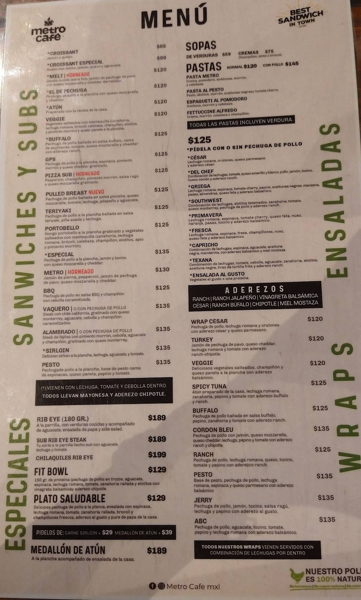 Carta de Metro Café, Mexicali