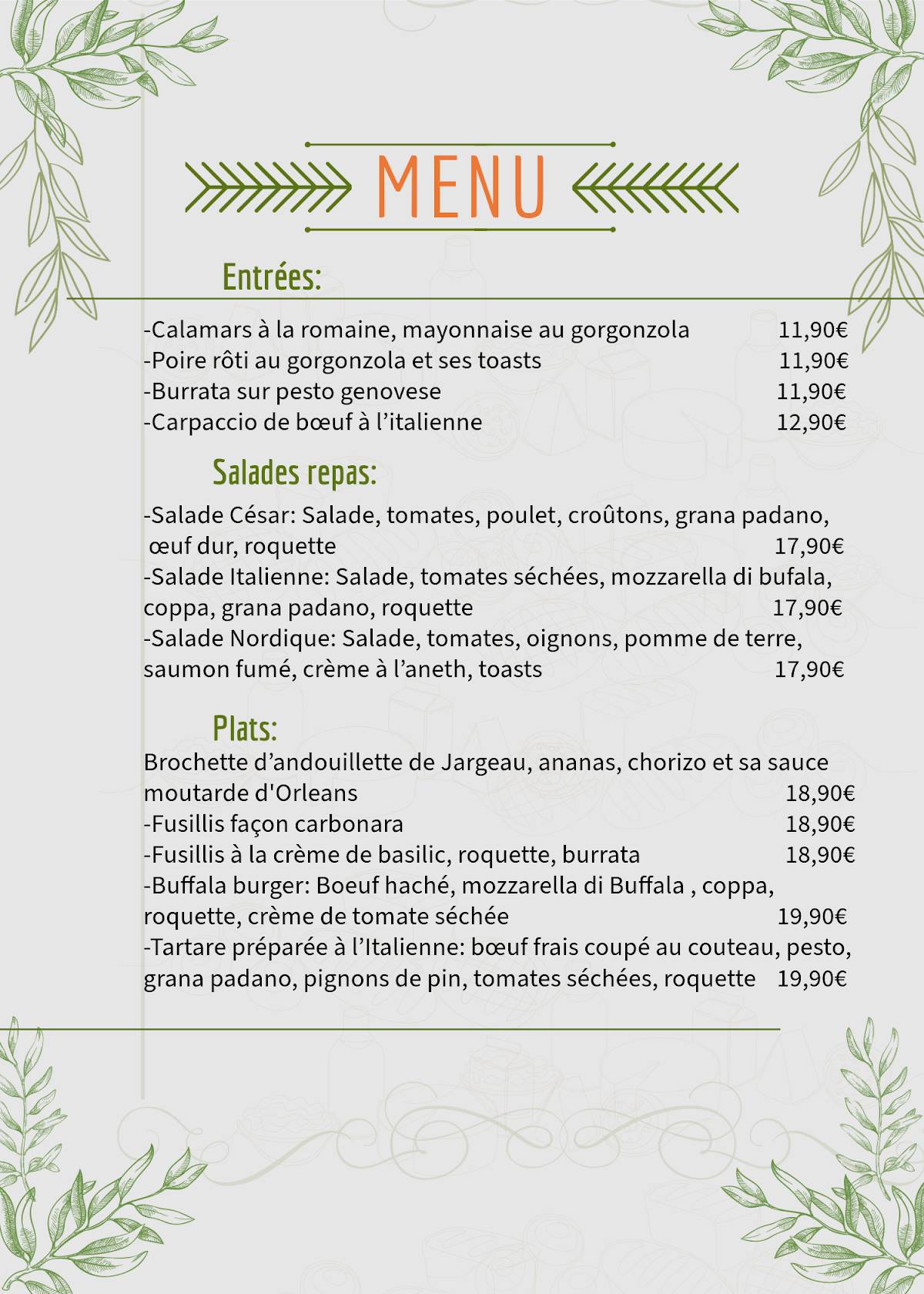 Menu au La Terrasse restaurant, Meung-sur-Loire