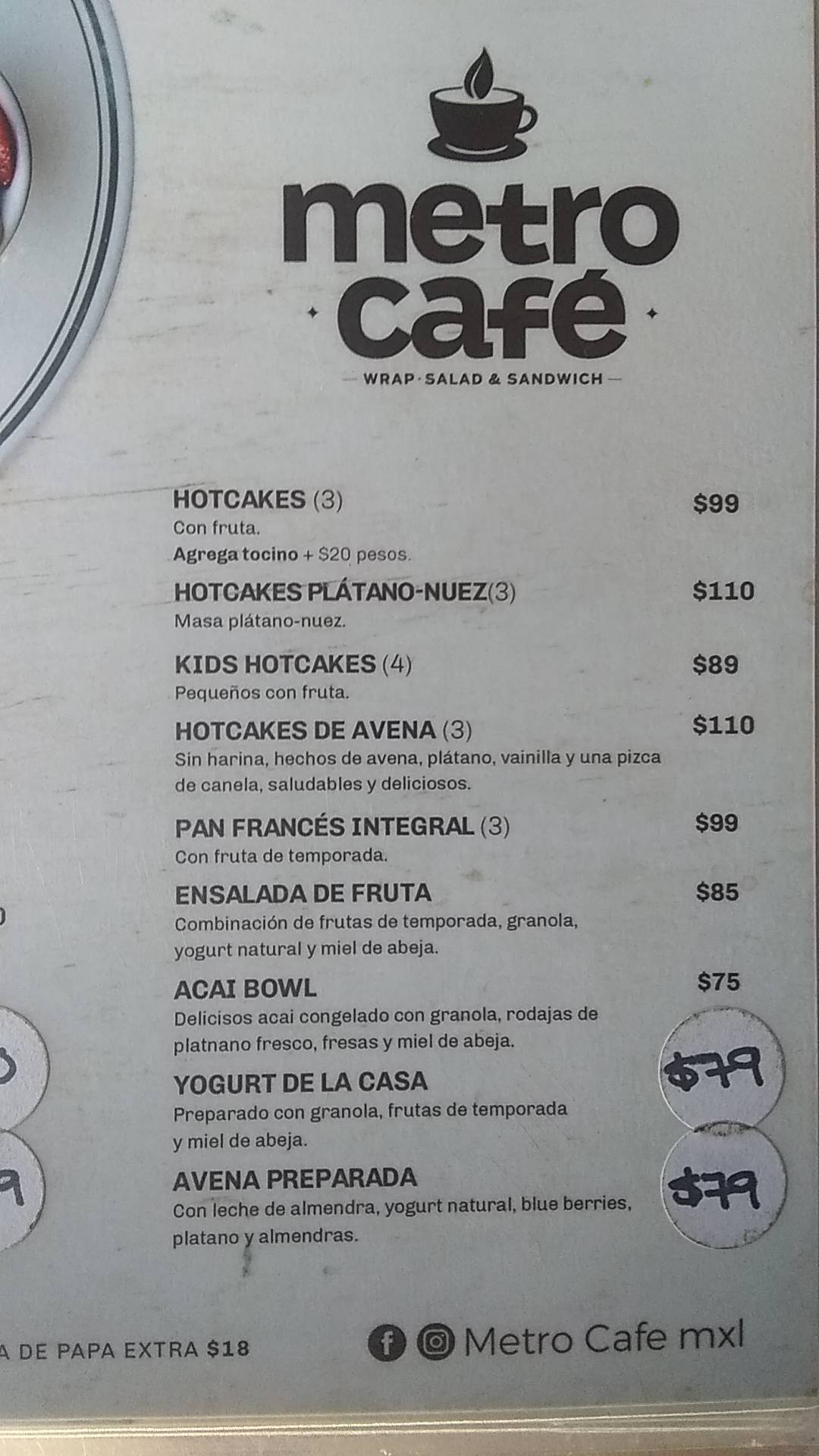 Carta de Metro Café, Mexicali