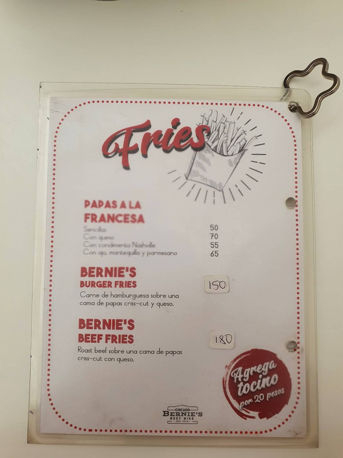Carta del restaurante Chicago Bernies Beef Bike San Rafael, Ciudad del ...