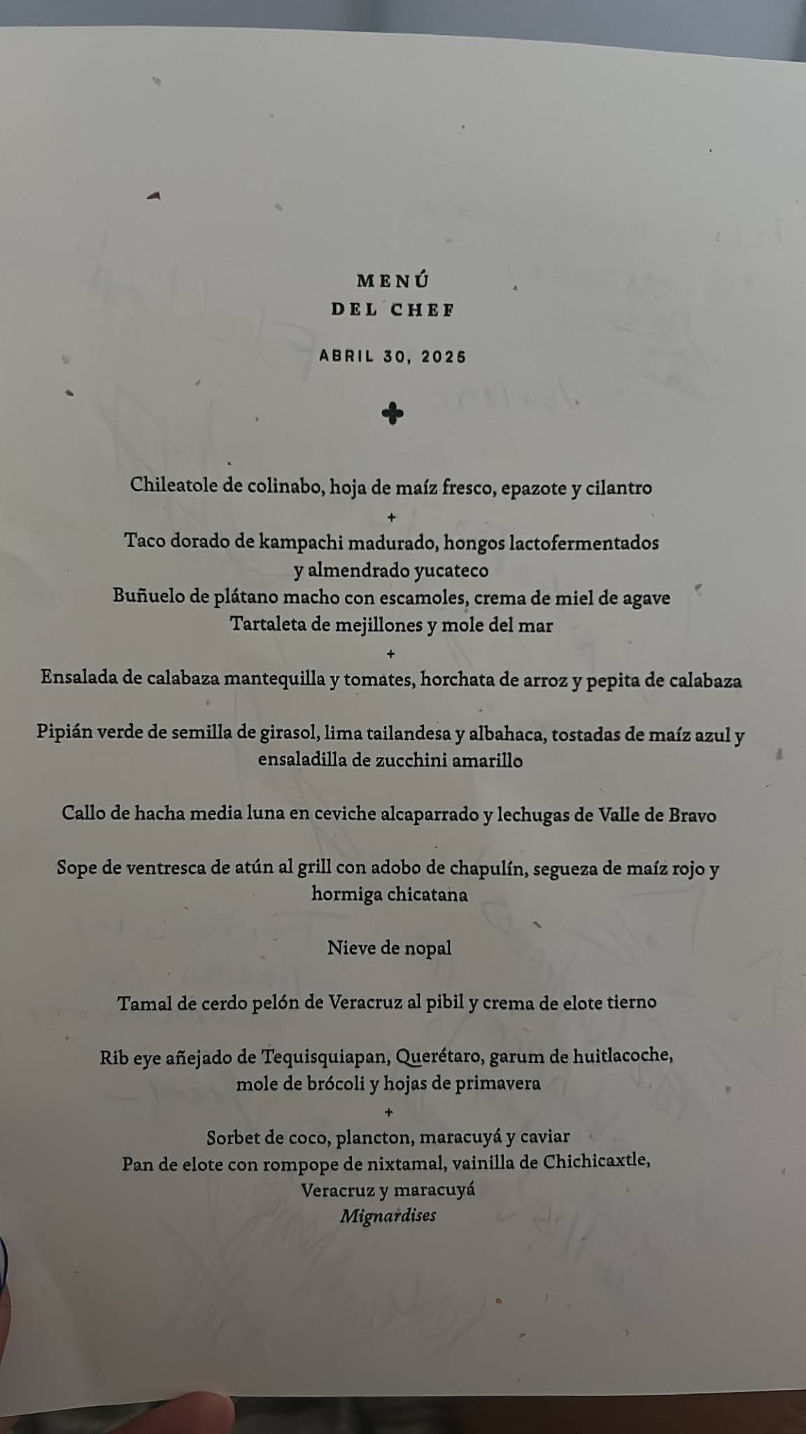 Menu at Quintonil restaurant, Ciudad López Mateos, Av. Isaac Newton 55