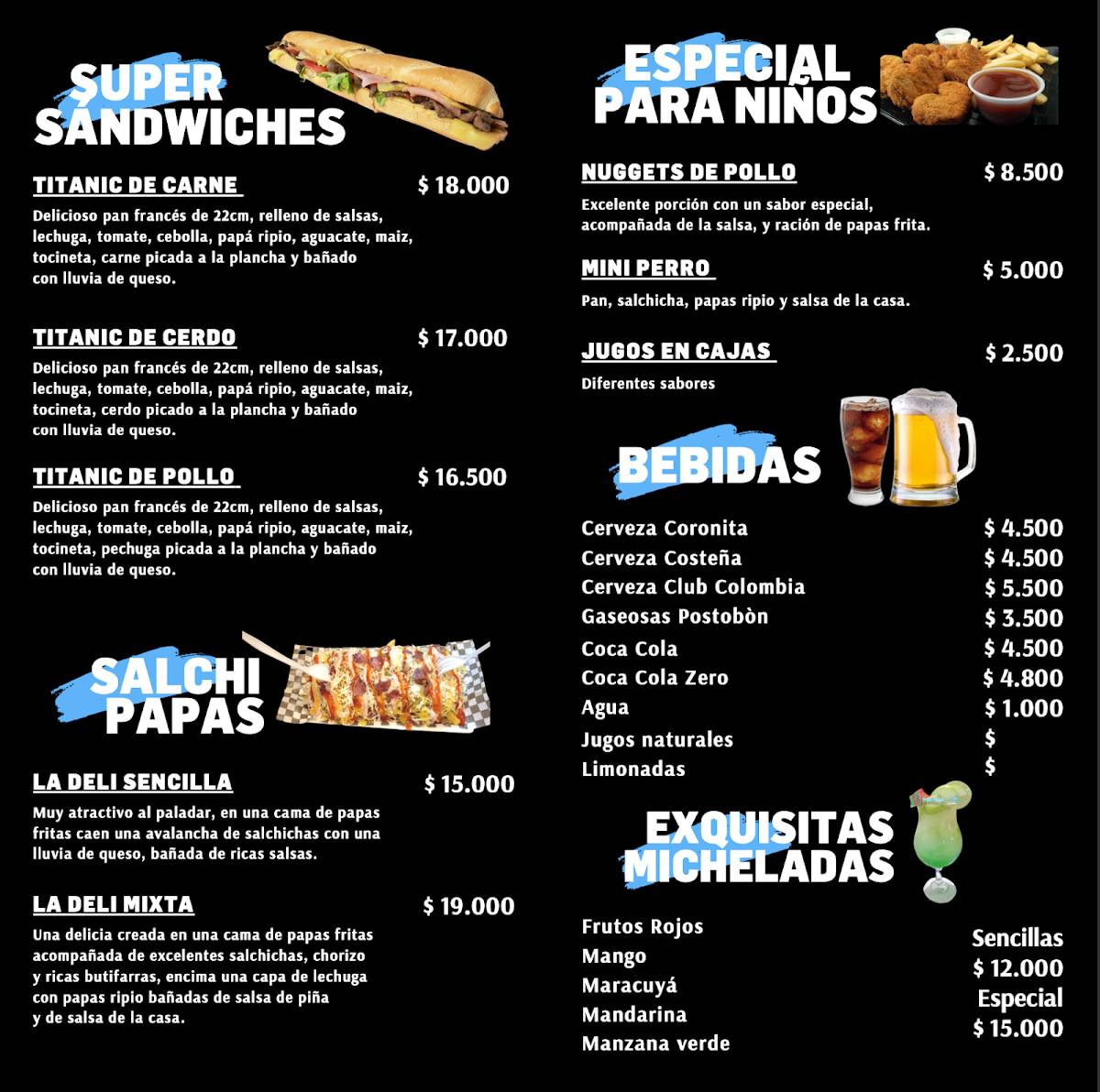 Carta del restaurante Mi Burger, Corozal