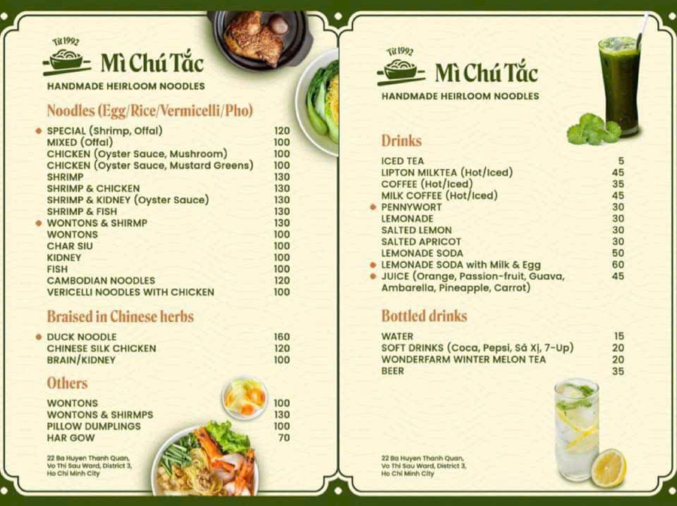 Menu at Mì Chú Tắc - Quán Mì Gia Truyền restaurant, Ho Chi Minh City ...
