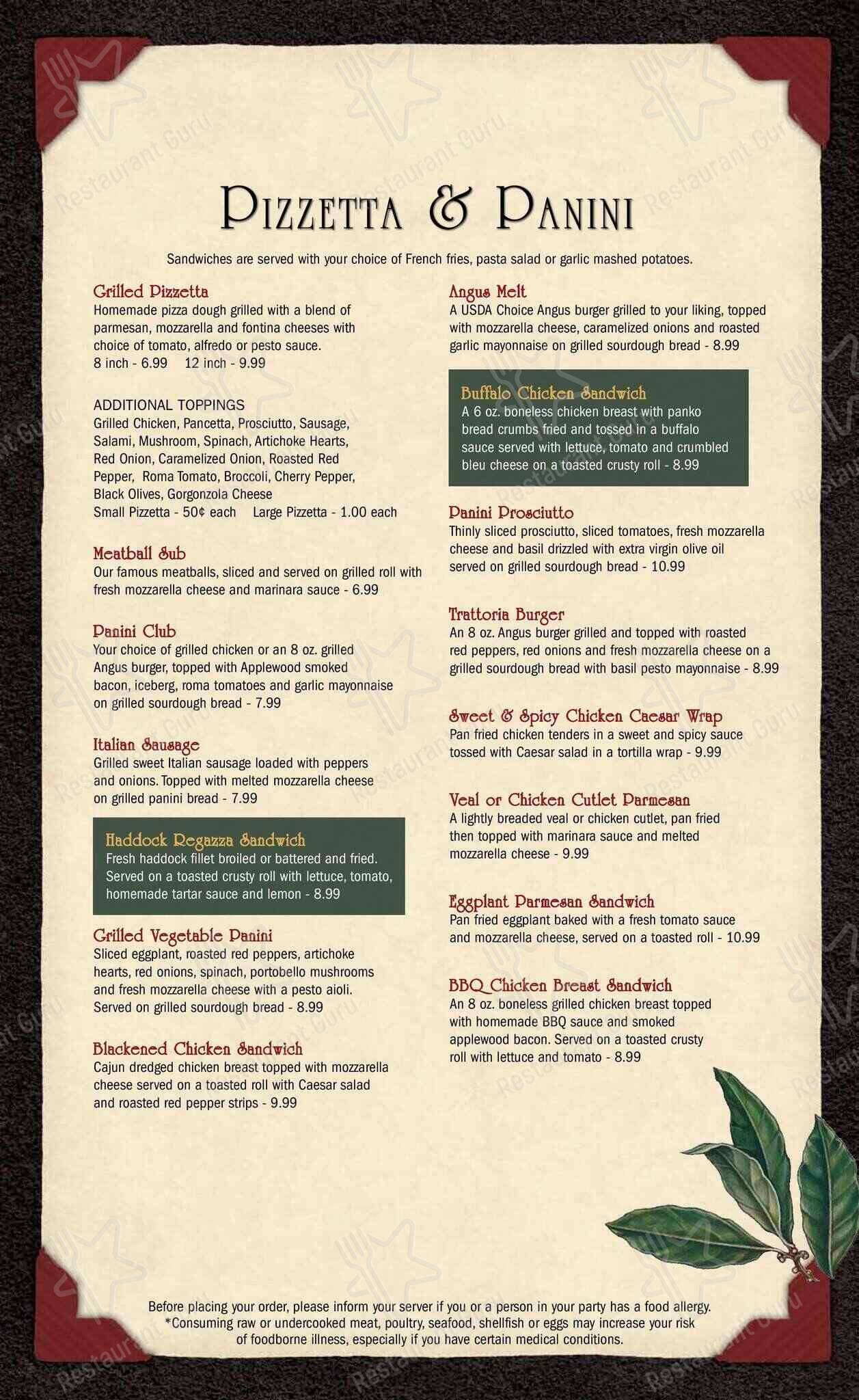 Menu at Mia Regazza restaurant, Abington