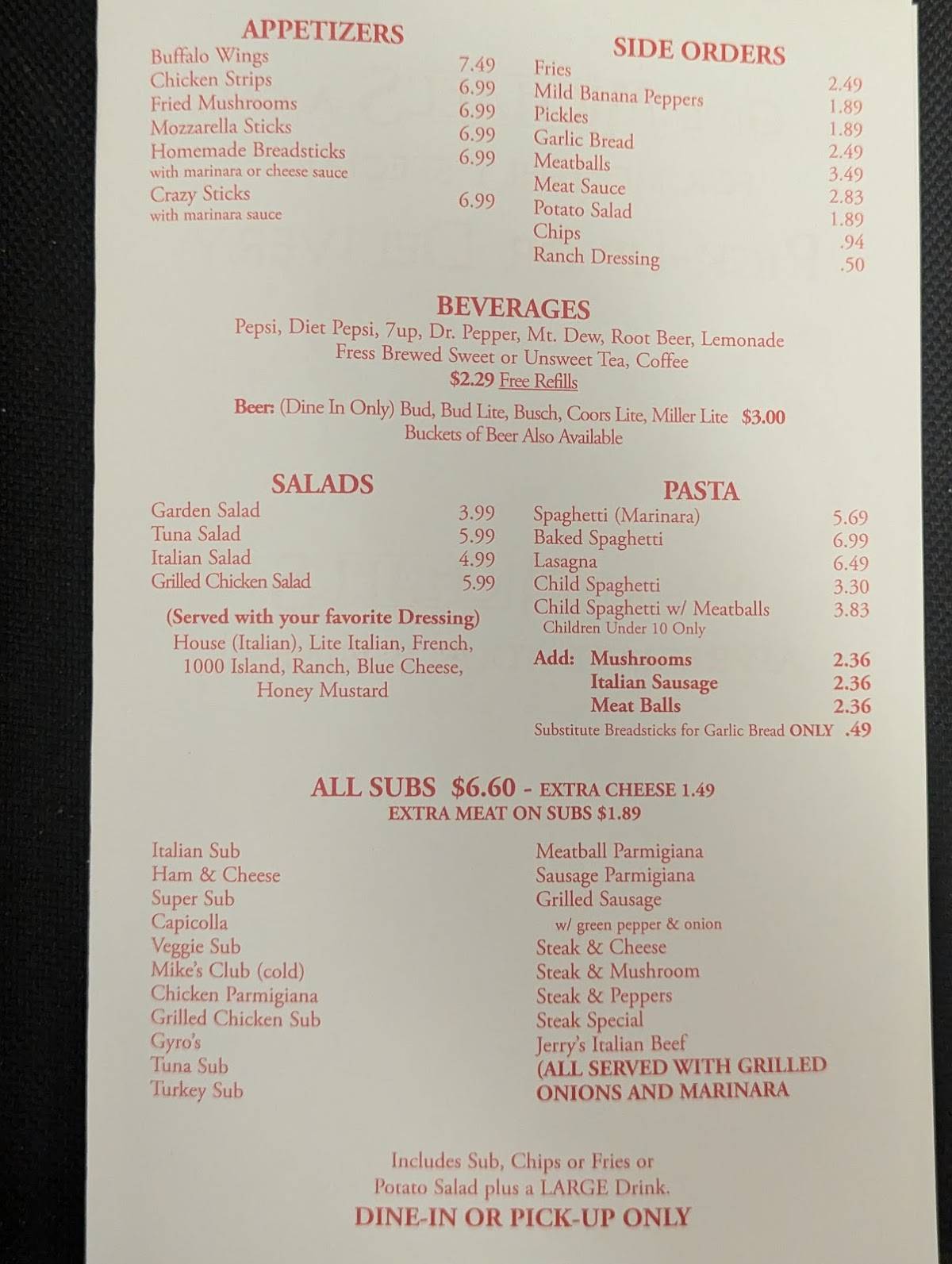 Menu at Michael's New York Style Pizza pizzeria, Paducah