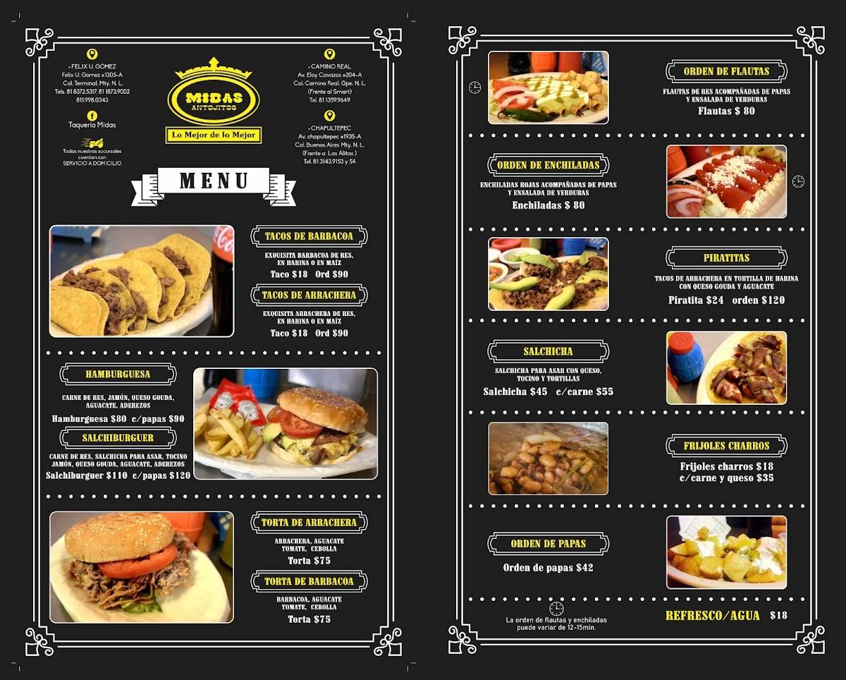 Carta del restaurante Midas Antojitos, Monterrey, Av. Félix U. Gómez 1305