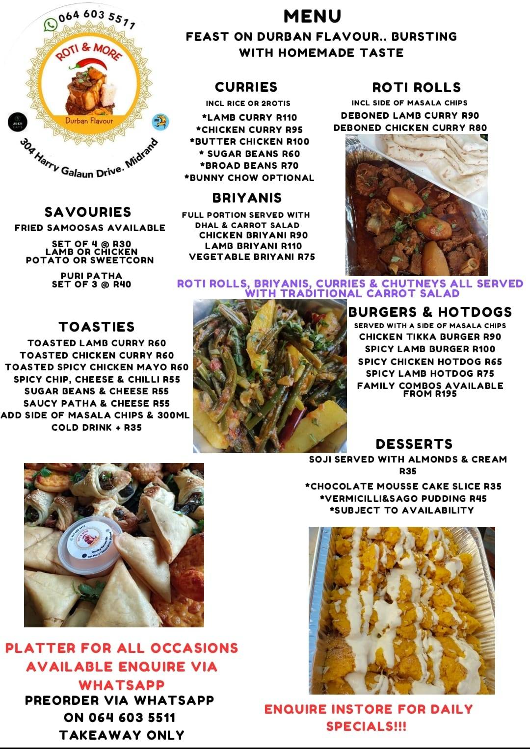 Carta del restaurante Roti & More, Midrand