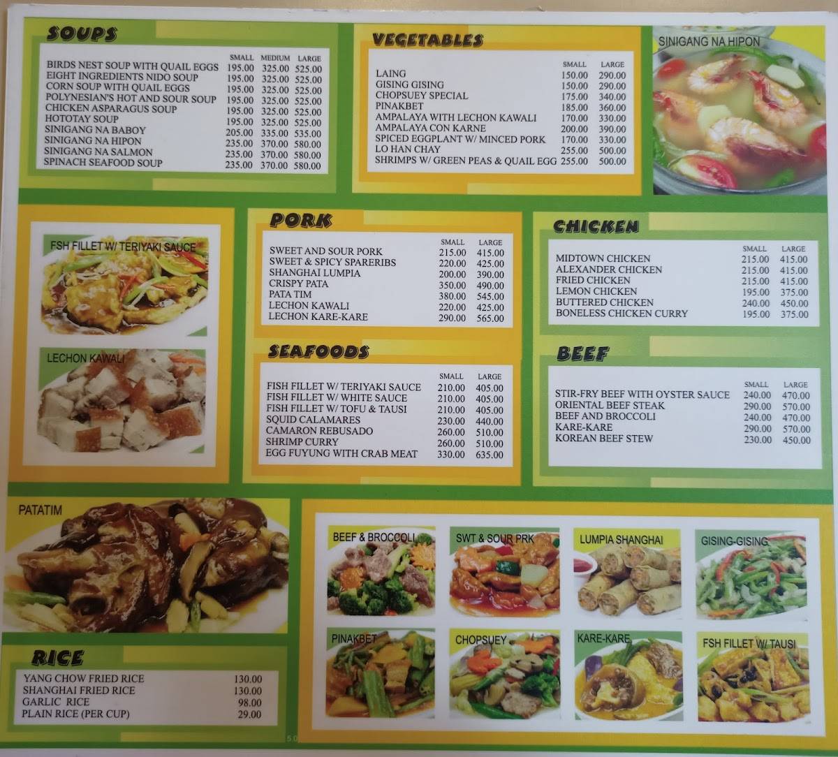 Menu at Midtown Food Palace restaurant, San Fernando, Quezon Ave