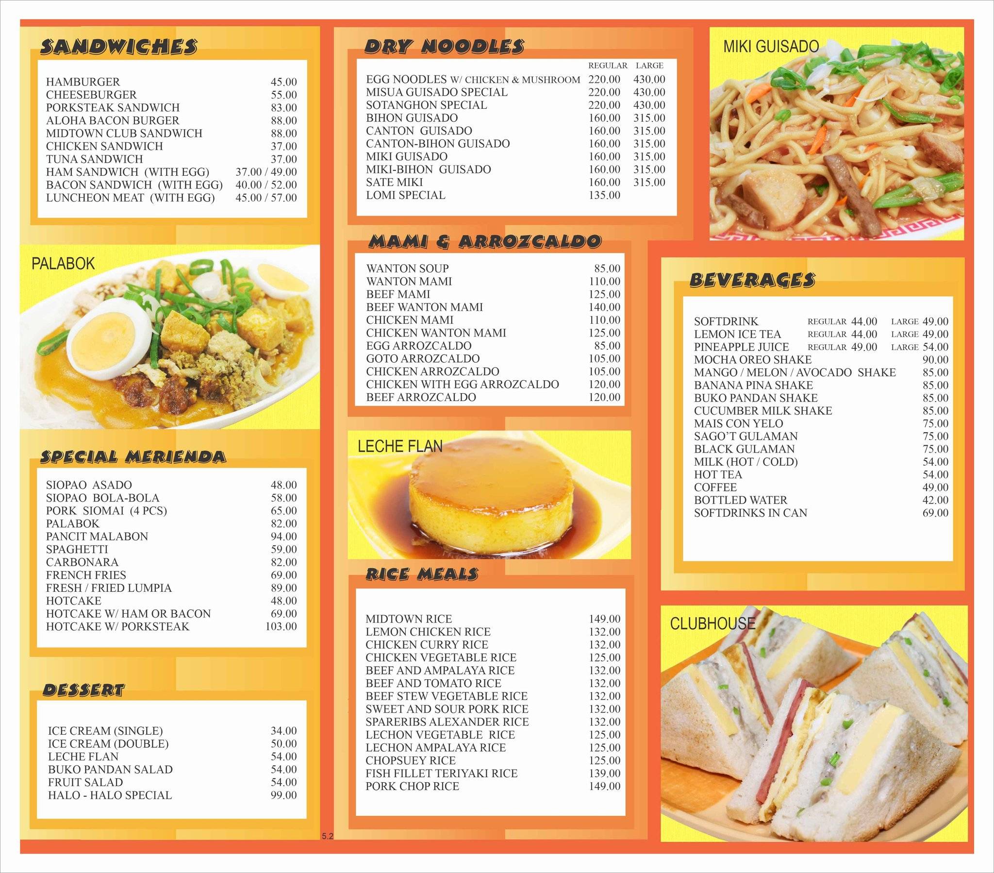 Carta del restaurante Midtown Food Palace, San Fernando, Quezon Ave