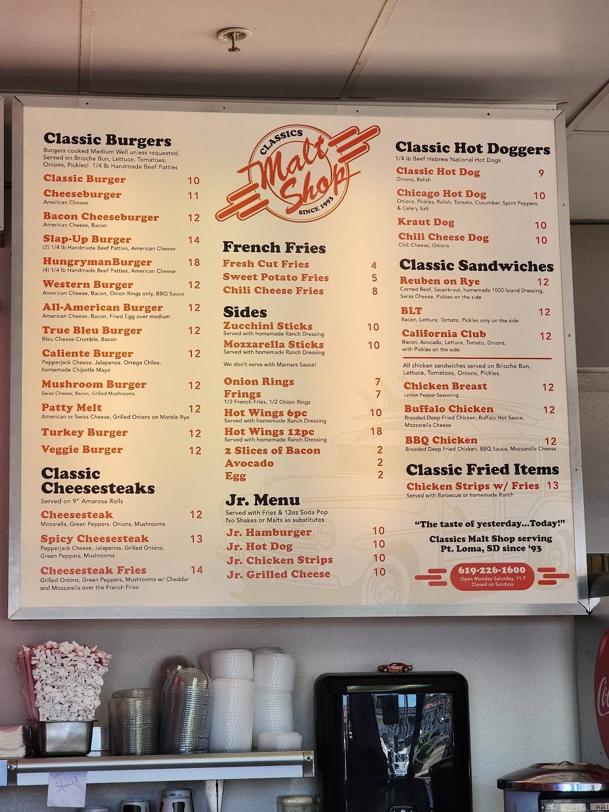 Menu at Midway Classic Malt Shop restaurant, San Diego, Midway Dr Suite B