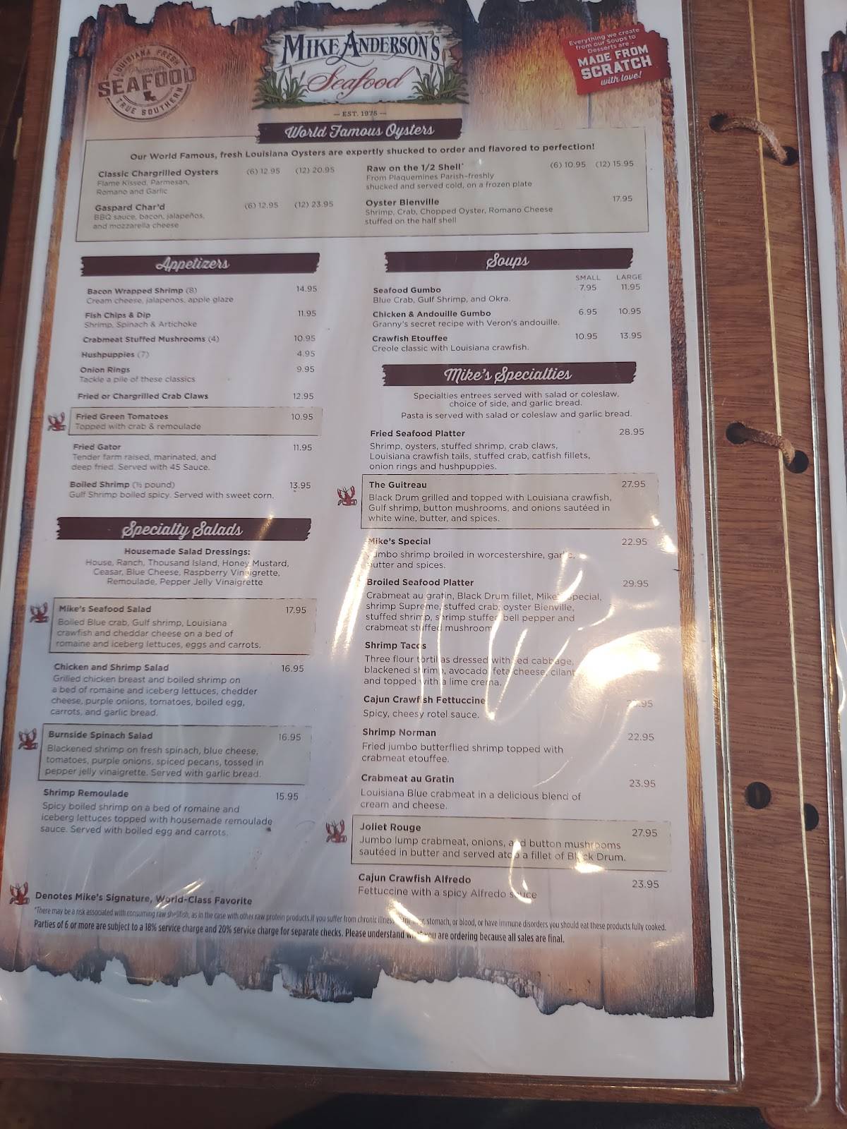 Menu at Mike Anderson's - Baton Rouge restaurant, Baton Rouge